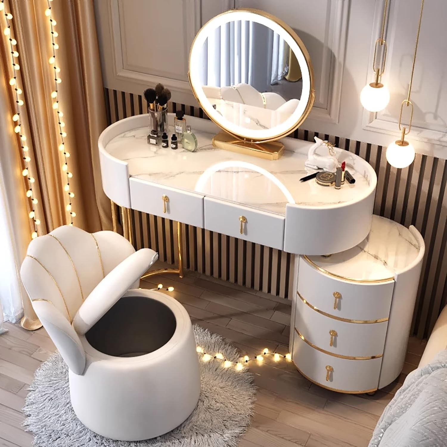 Amazon.com: Vanity Table Set with LED Lighted Mirror, Makeup Vanity ...