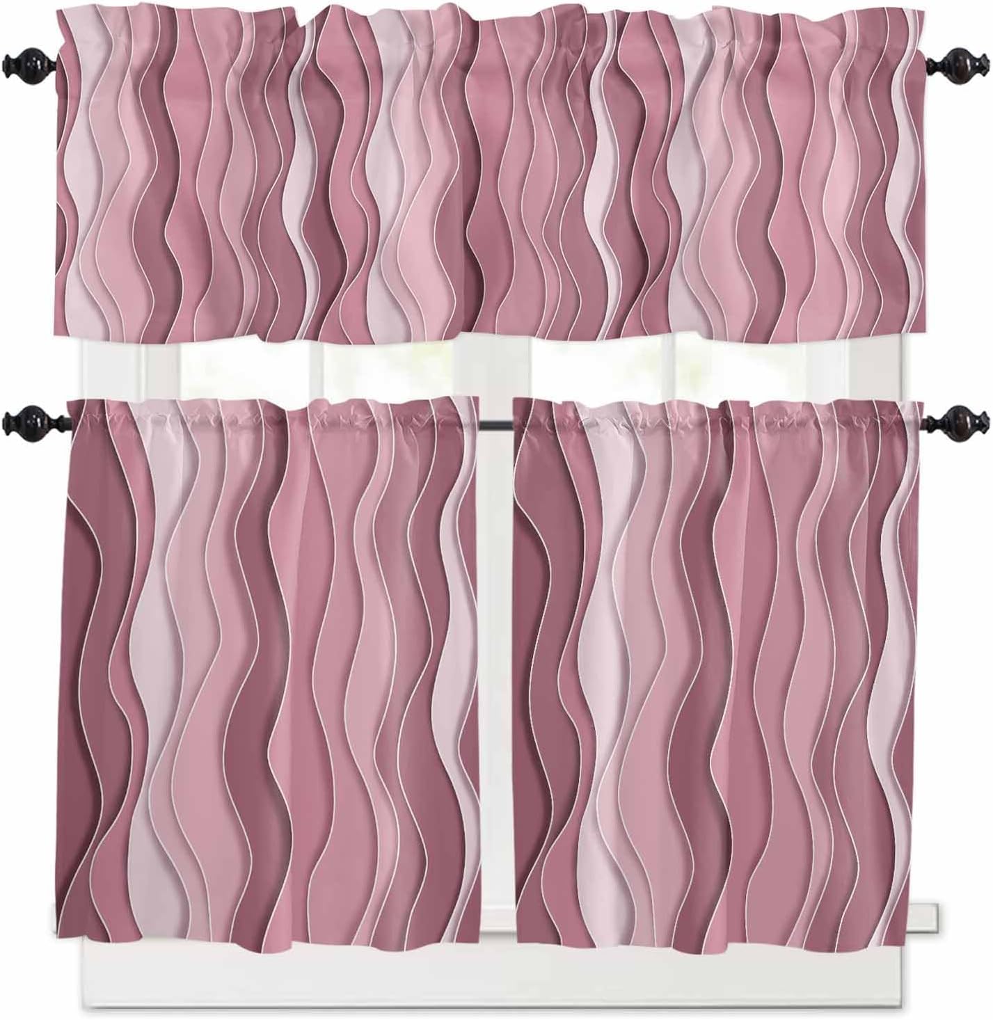 Amazon.com: BABE MAPS Abstract 3 Piece Kitchen Curtain Valance and ...