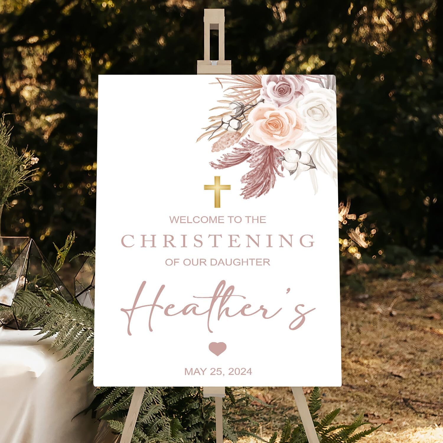 Amazon.com : Boho Christening Welcome Sign Template - Pink Boho ...