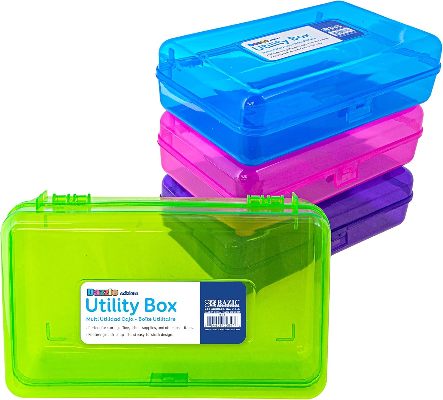 Amazon.com : BAZIC Plastic Pencil Case Utility Storage Box, Bright ...