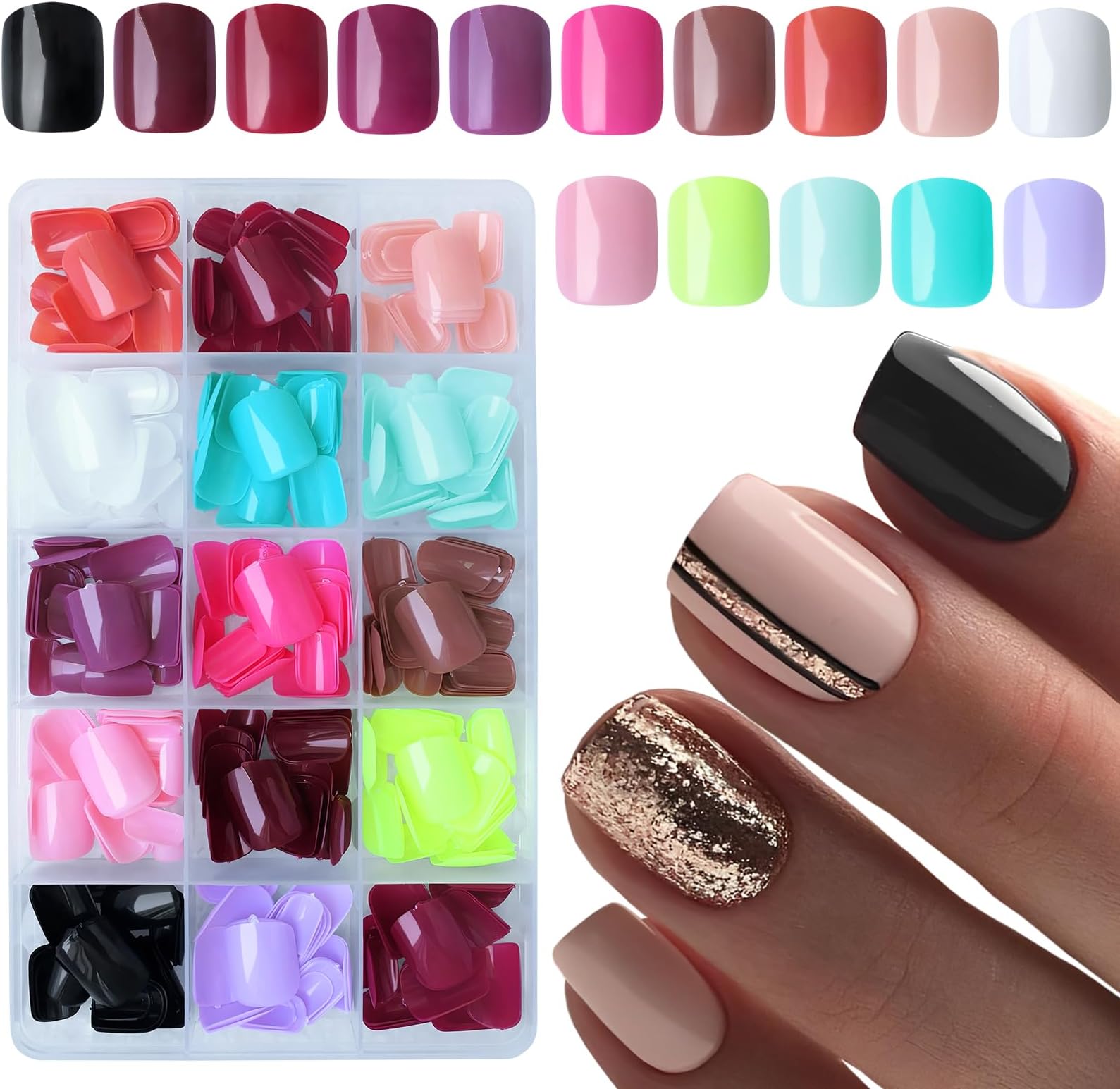 Amazon.com: LuckForever 360pc Kids Press on Nails Matte Short Square ...