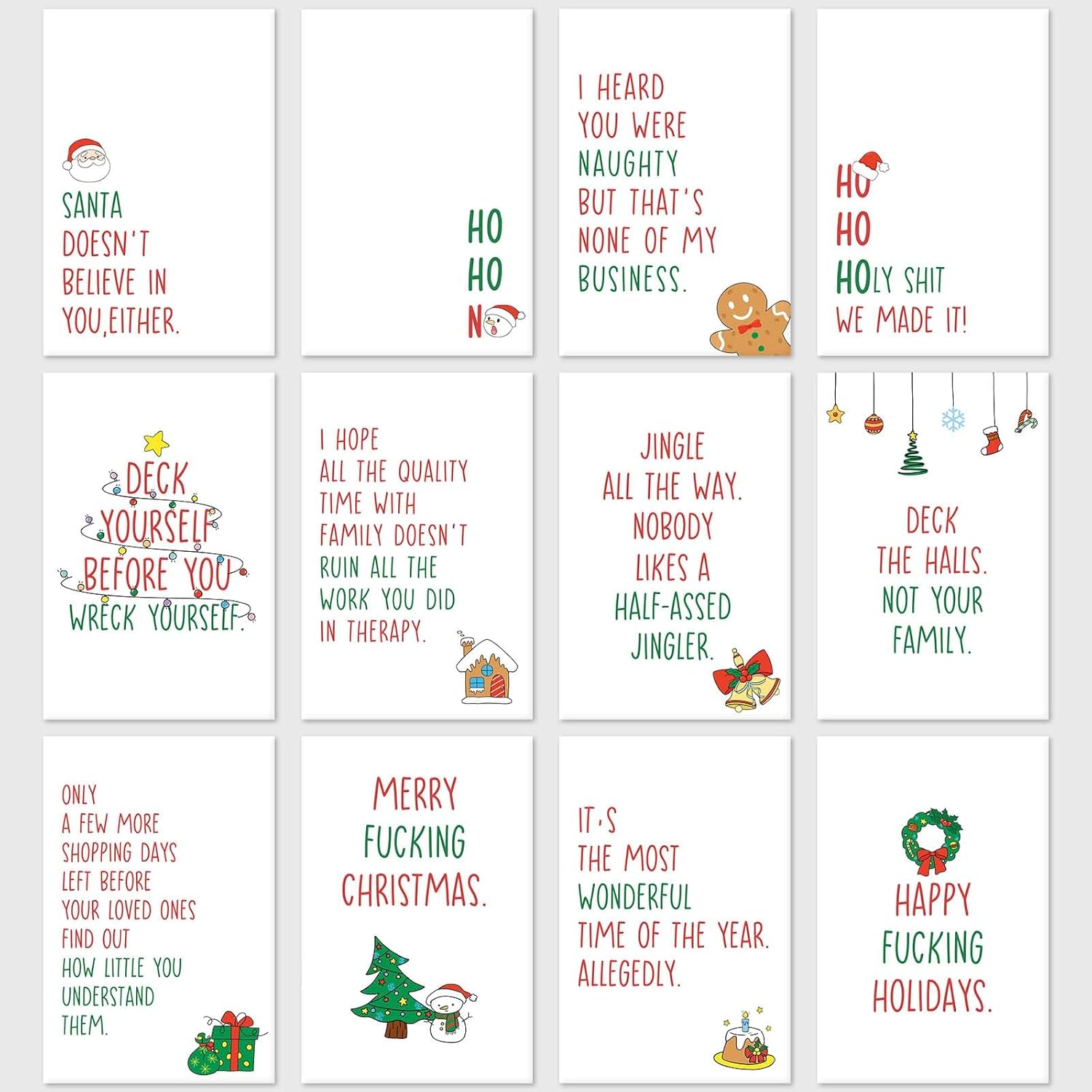 Amazon.com : Funny Christmas Cards Bulk Boxed with Envelopes, Set of 24, 12 Assorted Designs ...