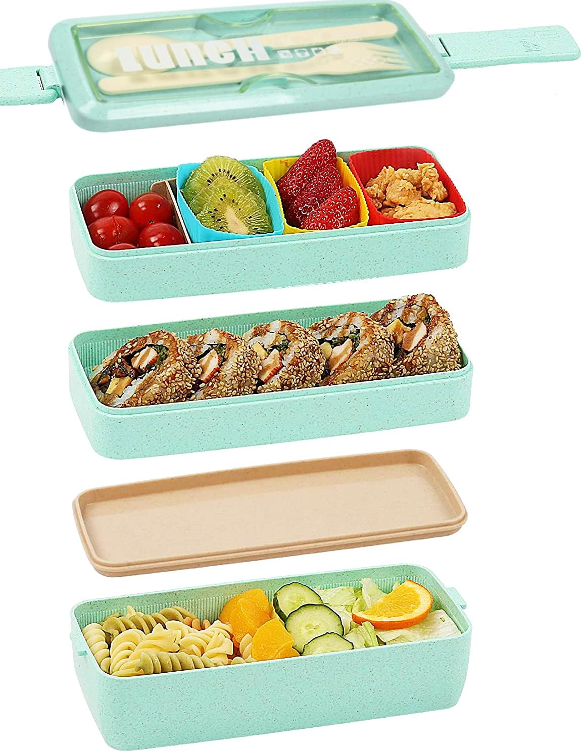 MEETOZ Bento Box Lunch Box, 3-in-1 Compartment Containers with Spoon ...