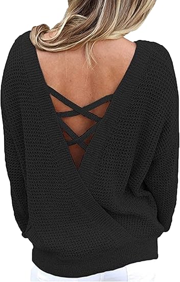 Beyove Backless Sweater for Women Sexy Wrap Front Loose Sweater Long ...