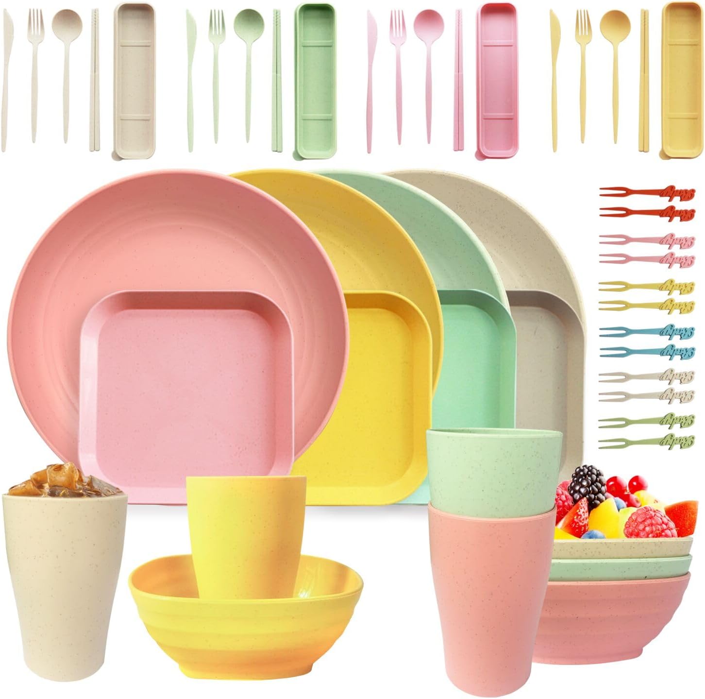 Amazon.com: 24 Pcs Kitchen Plastic Wheat Straw Dinnerware Set, Service for 4 - Unbreakable Dish ...