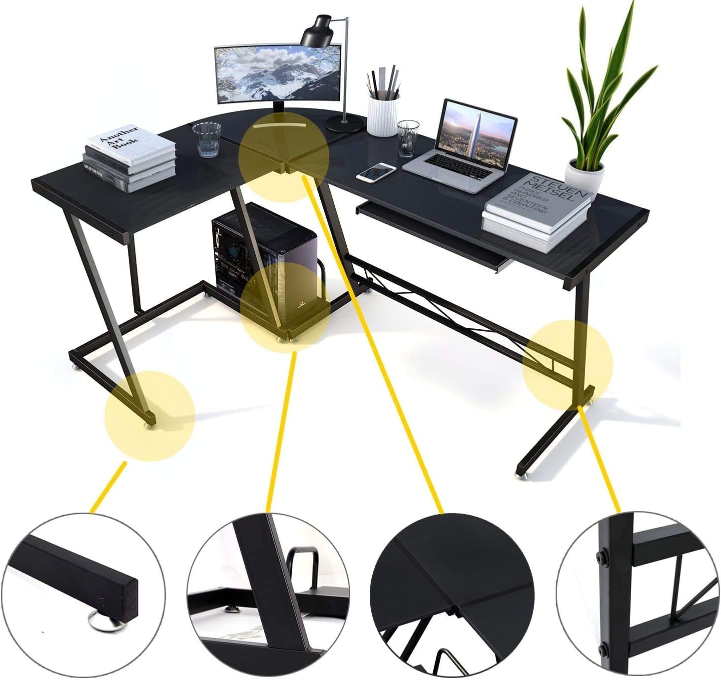 Snapklik.com : Computer Desk L Shaped Coner Gaming Desks 58" Reversible ...