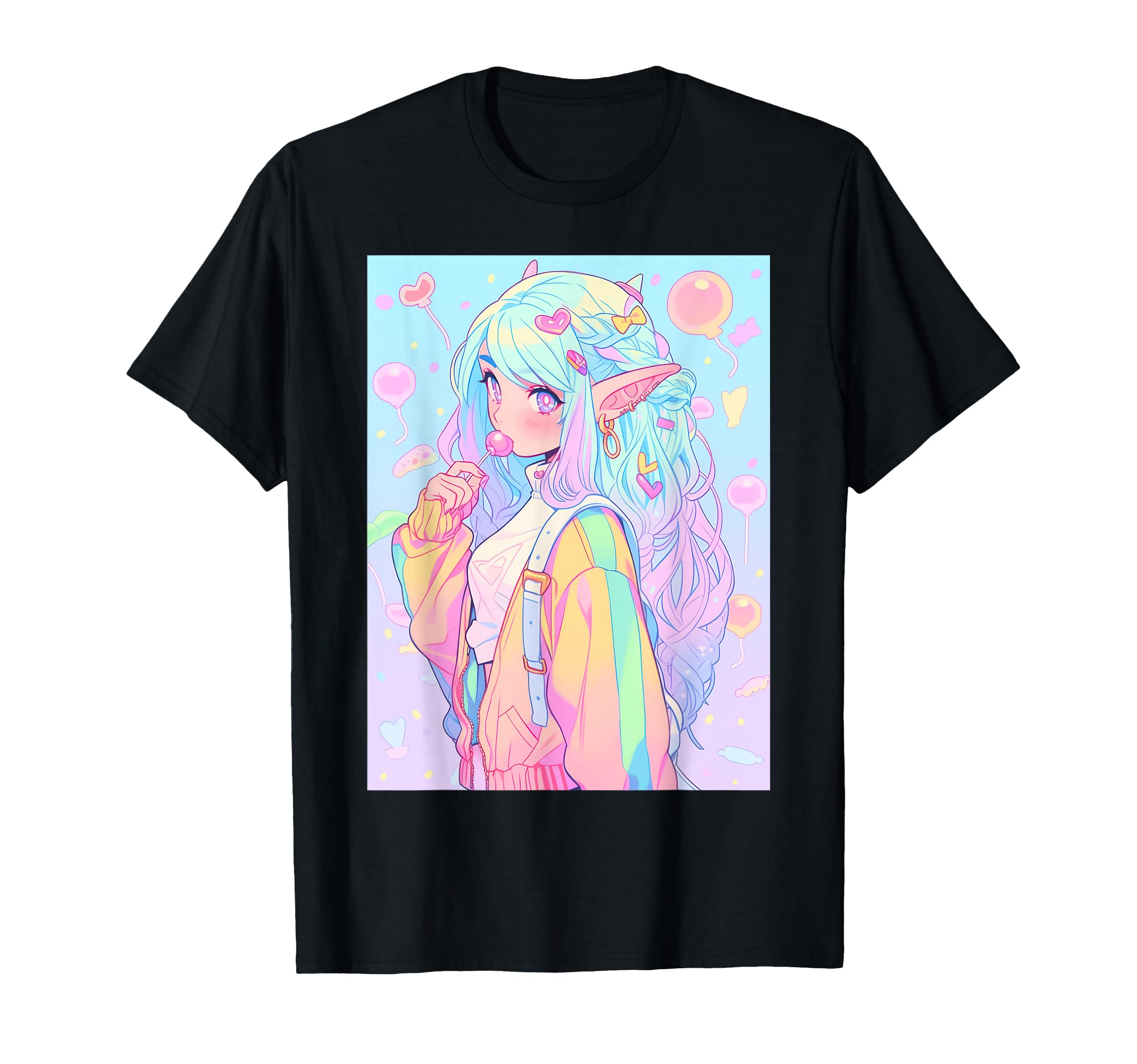 Amazon.com: Anime Girl Pastel Kawaii Waifu Elves Girl T-Shirt ...