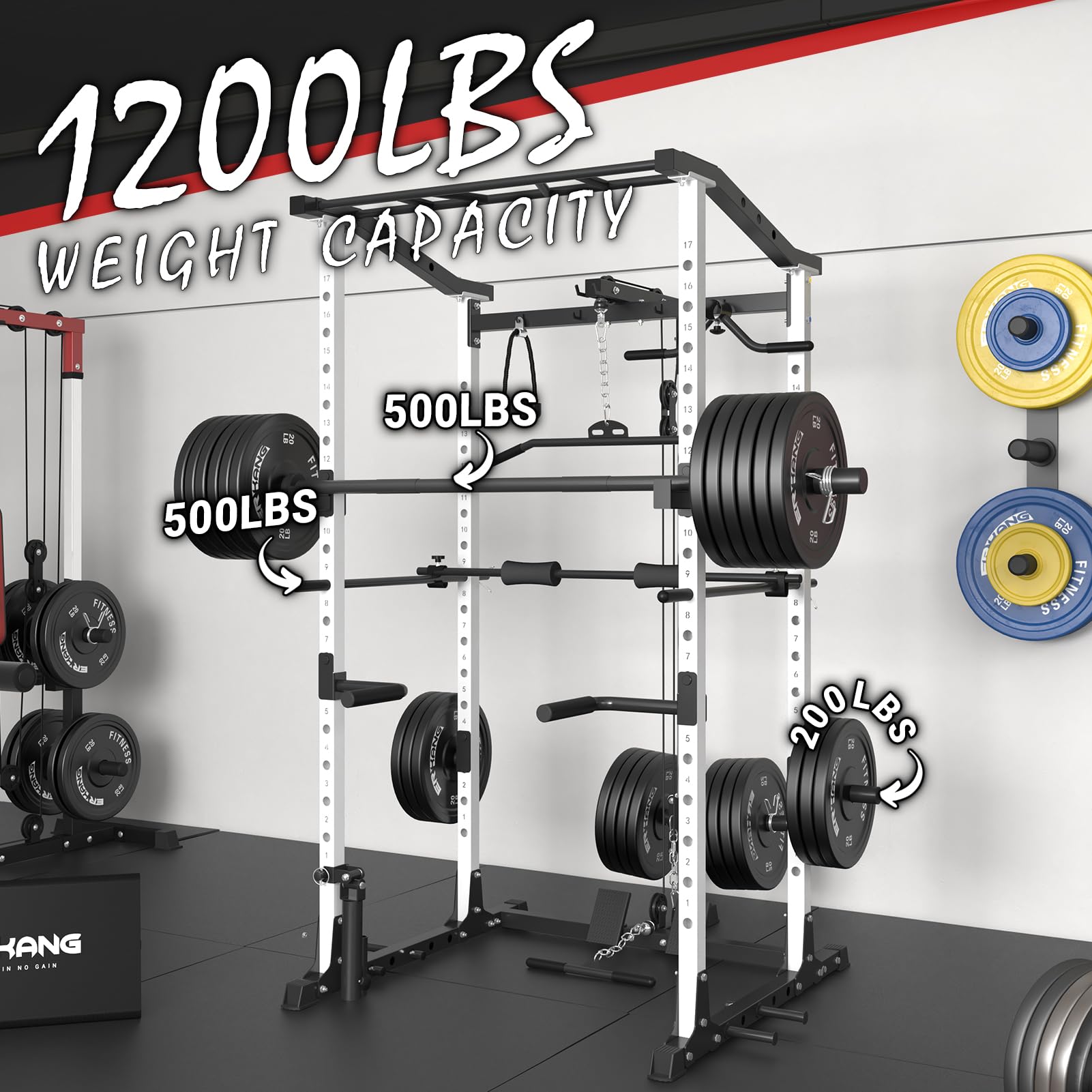 ER KANG Power Cage, 1200LBS Power Rack with LAT Pulldown, Multi ...