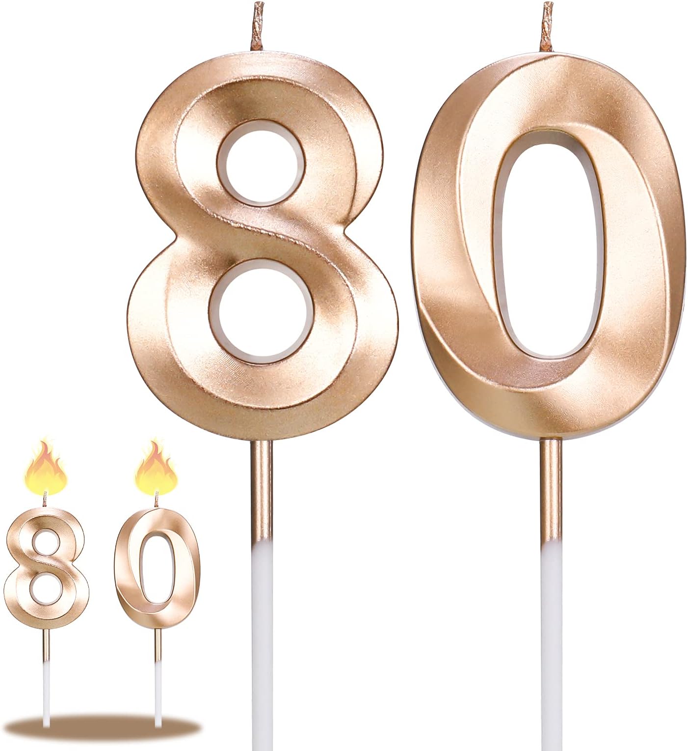 Winkwinky 80.Geburtstag Zahlen Kerzen, Gold Geburtstagskerzen Ziffer ...