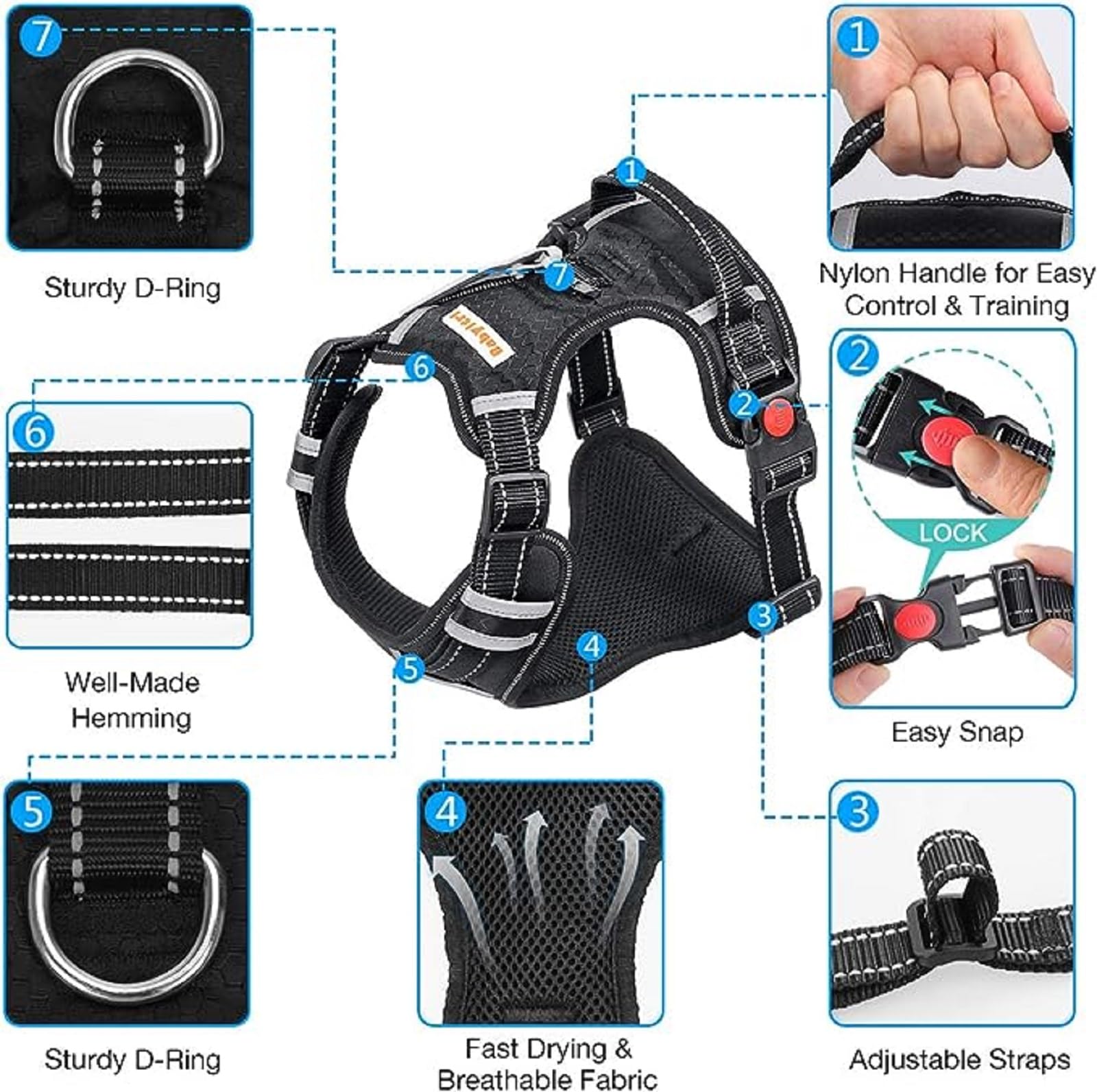 Snapklik.com : Big Dog Harness No Pull Adjustable Pet Reflective Oxford ...