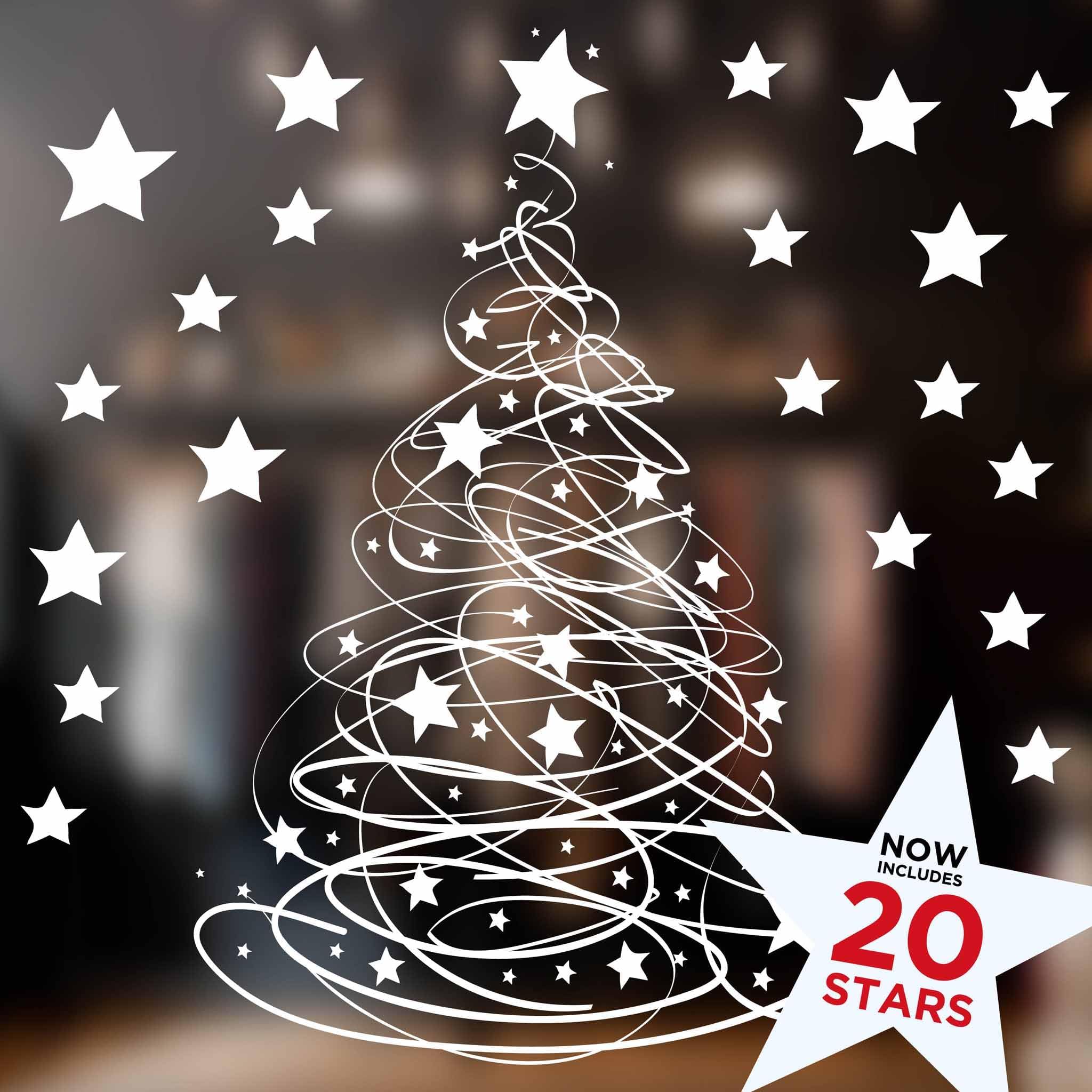 Star Tree with Stars Window Cling Stickers - Seasonal Christmas Window ...
