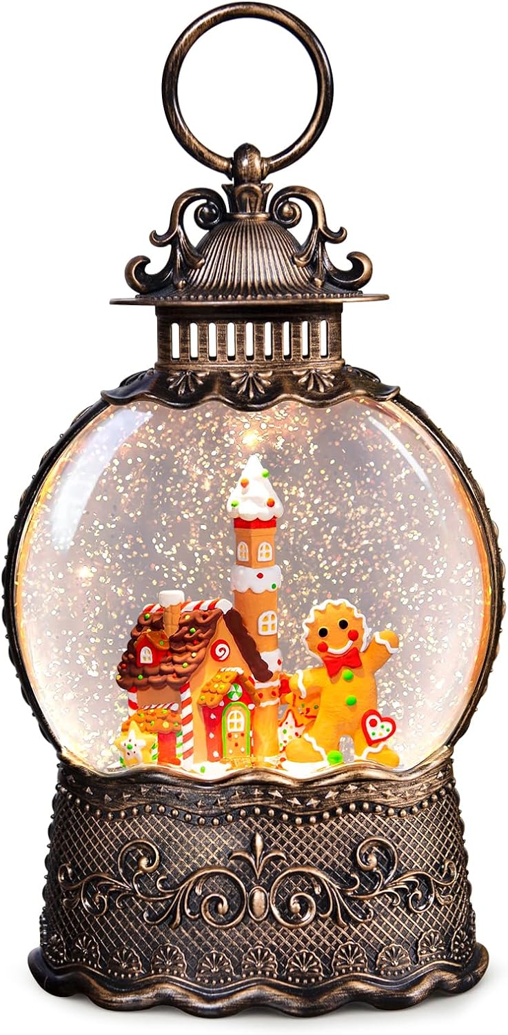 Amazon.com: Christmas Snow Globes Lantern, Gingerbread Man Musical Snow ...