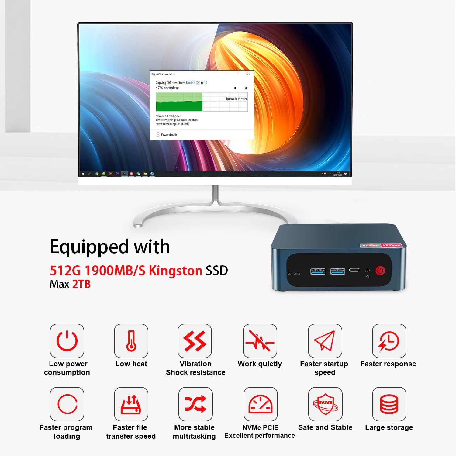 Mini PC Windows 11 Pro Desktop AMD Ryzen 7 3750H 16G DDR4 500G M.2 NVME ...