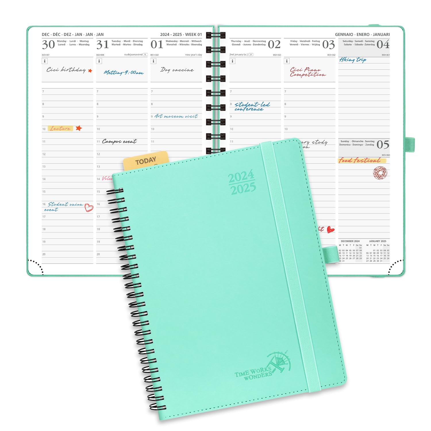 POPRUN A5 Academic Diary 2024-2025 Week to View (22x16.5 cm) Soft Cover ...
