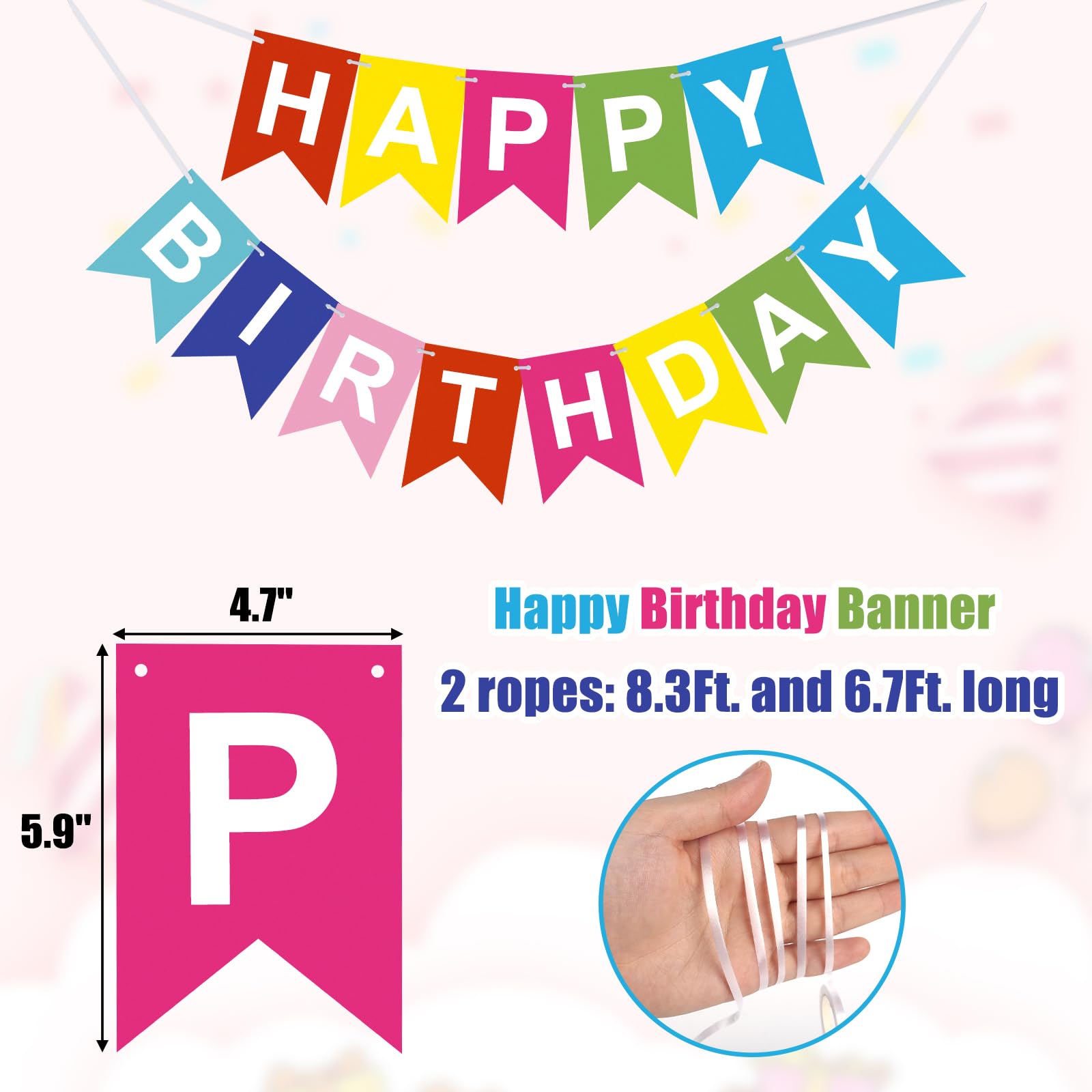 Snapklik.com : DomeStar Rainbow Happy Birthday Banner, Colorful ...