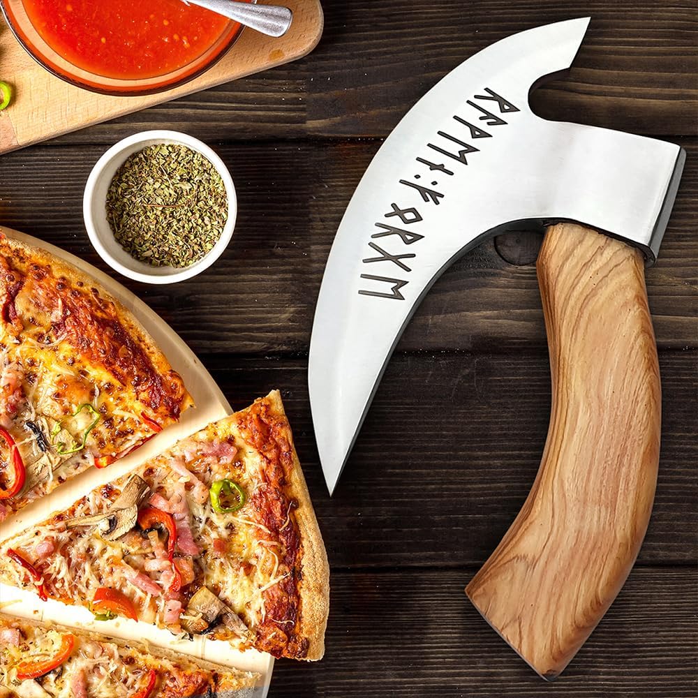 Amazon.com: BABASMITH Viking Pizza Axe - Olive Wood Handle Viking Pizza ...