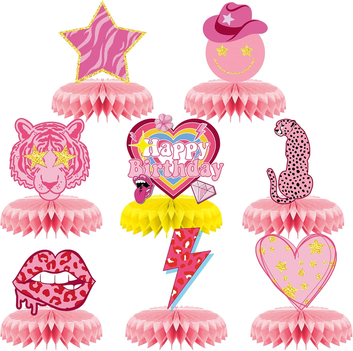 Amazon.com: 8 Pcs Preppy Style Birthday Party Decoration, Pink Preppy ...