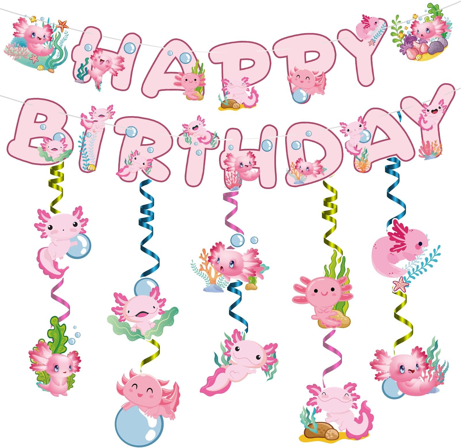 Amazon.com: Axolotl Birthday Banner Cute Axolotls Party Supplies ...