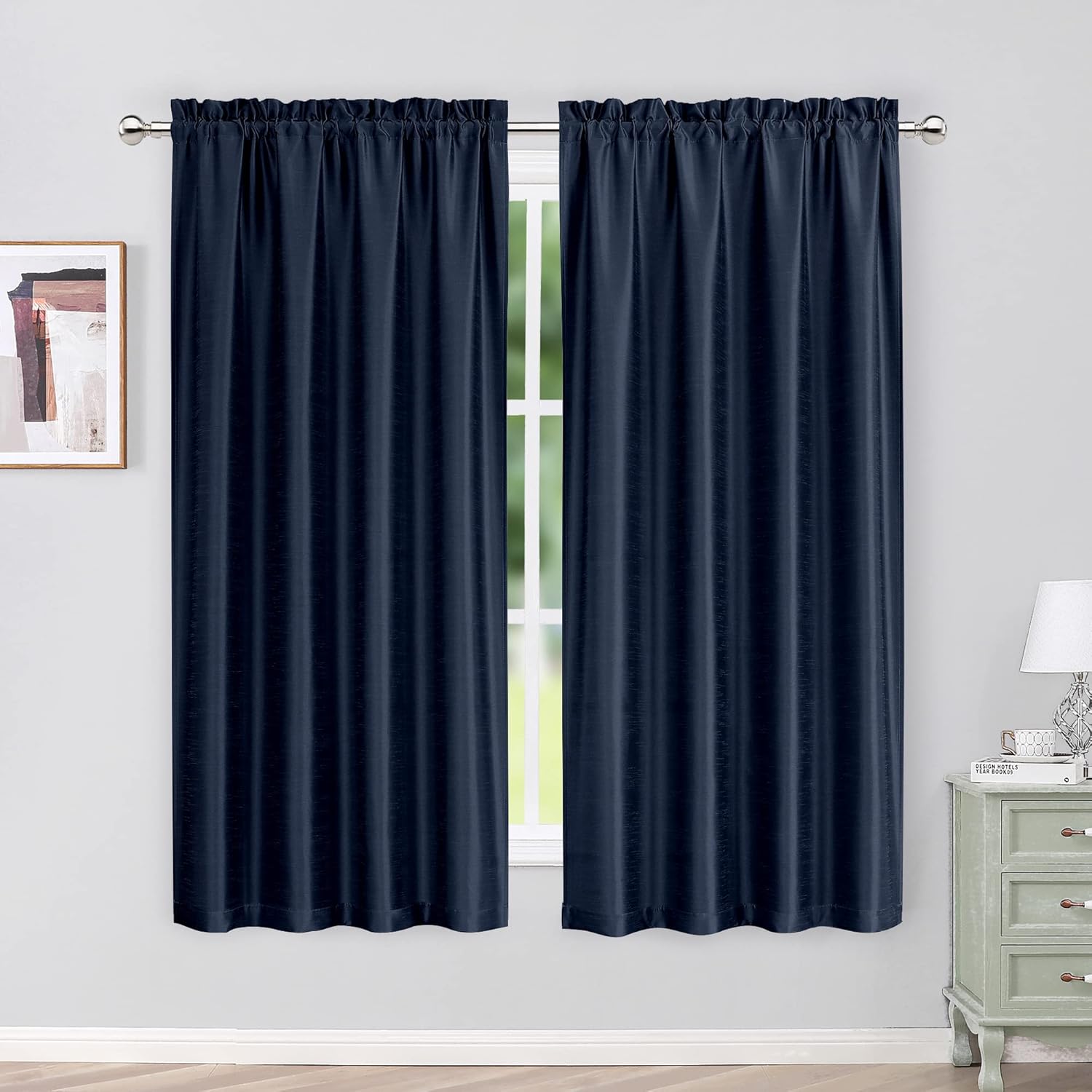 Amazon.com: Chyhomenyc Uptown Faux Silk Navy Blue Curtains 63 Inch ...