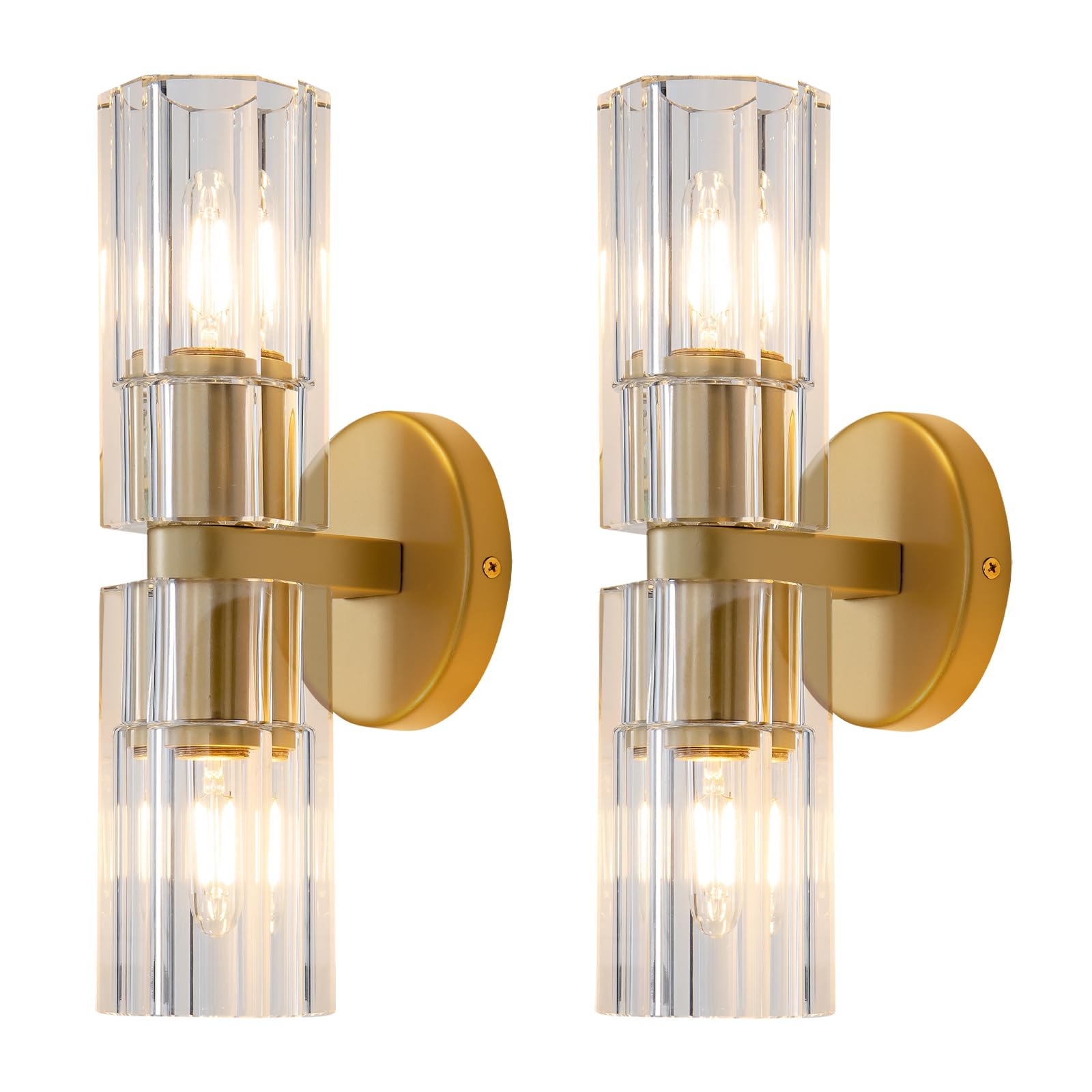 YIOSI 2 Light Brass Crystal Wall Sconces, K9 Crystal Sconces Wall ...