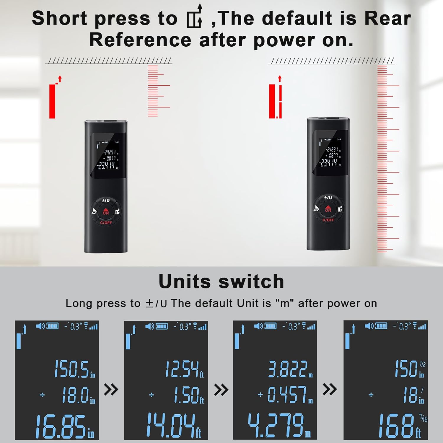 ZOOICE Laser Measurement Tool, 131ft/40M Portable Digital Laser ...