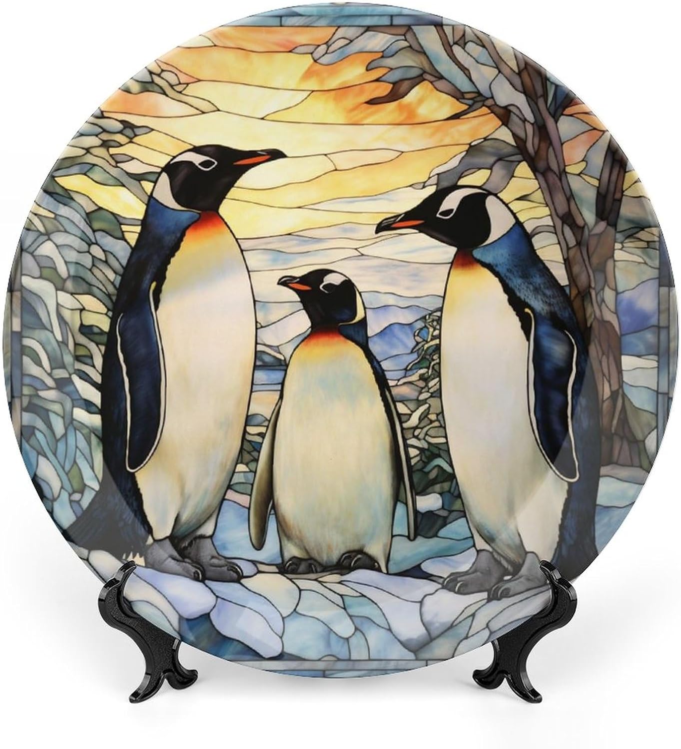 Amazon.com: Penguins Family Snowy Forest Stained Glass Painting ...