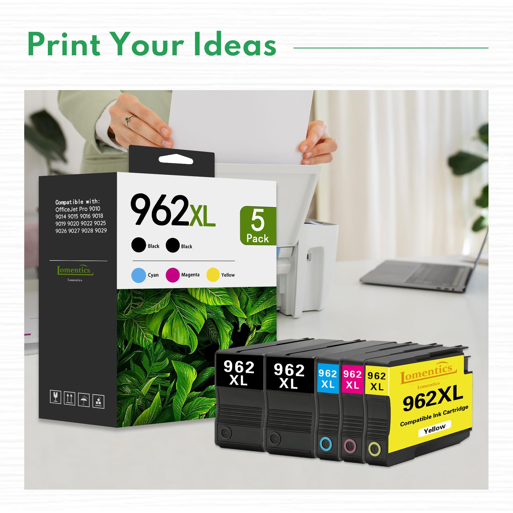 962XL Ink Cartridges Combo Pack (5-Pack, 2Black/1Cyan/1Magenta/1Yellow ...