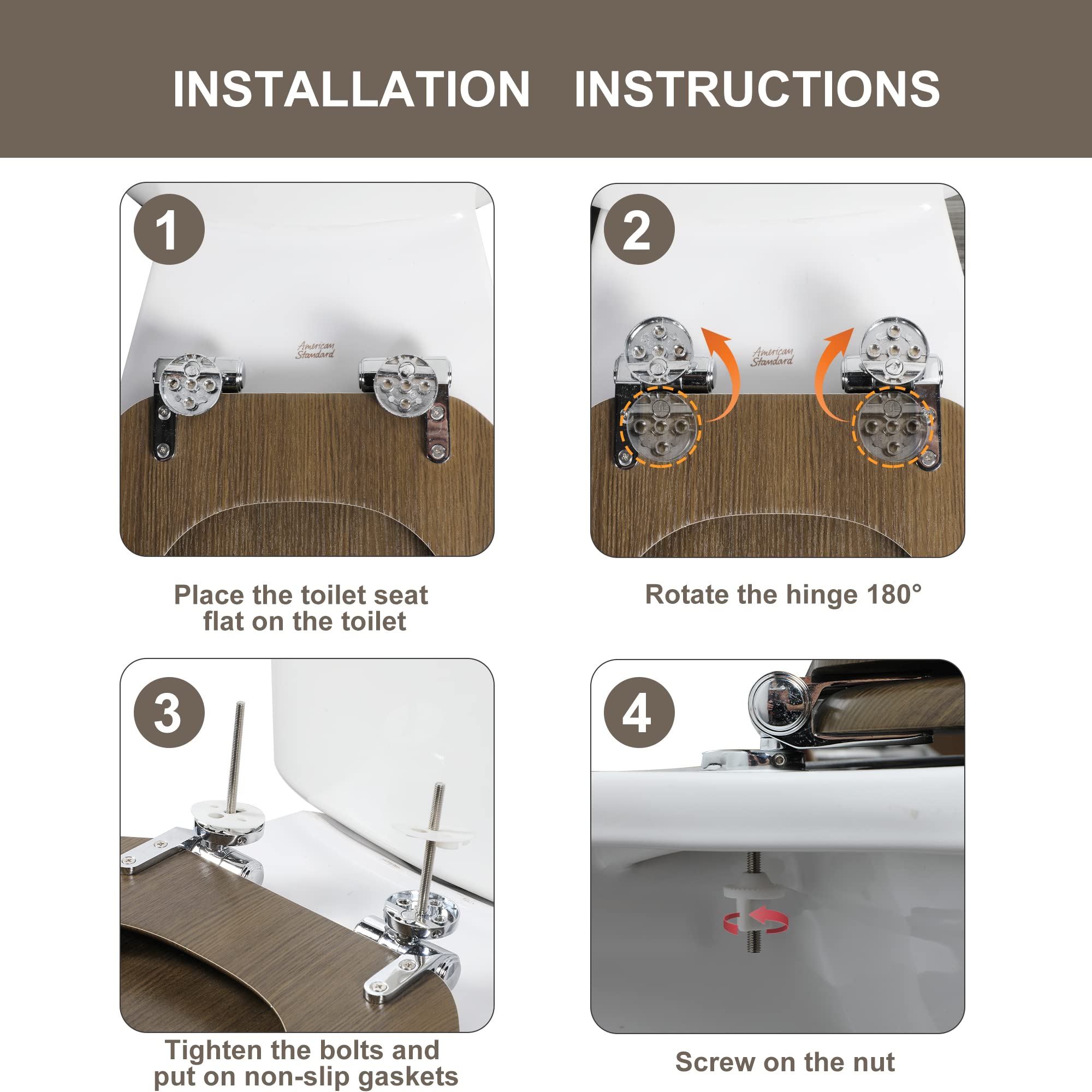 Angel Shield Toilet Seat Molded Wood with Quiet Close Easy Clean Quick ...