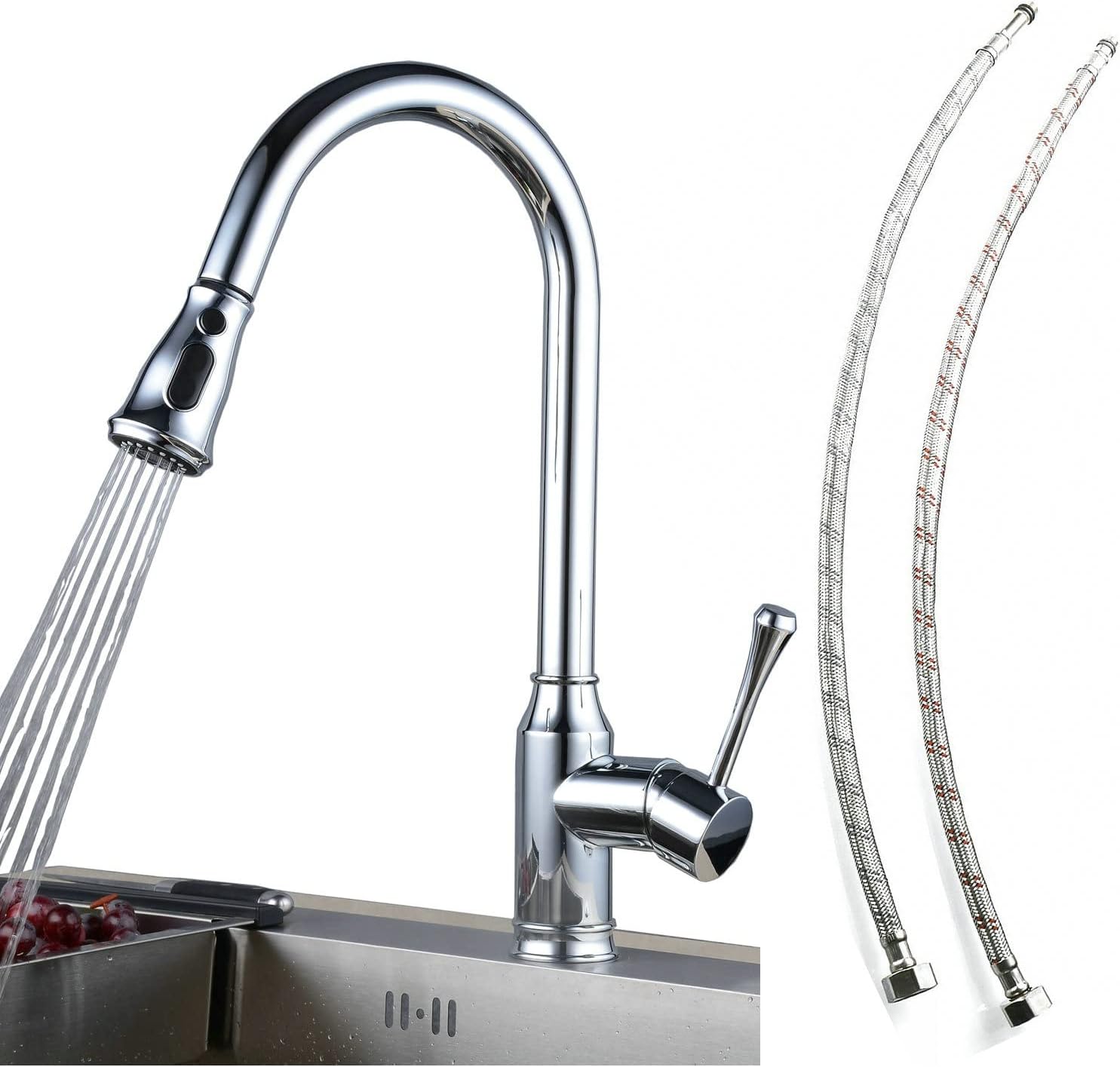 Leekayer Chrome Kitchen Tap Pull Out Single Lever Single Hole Hot and ...