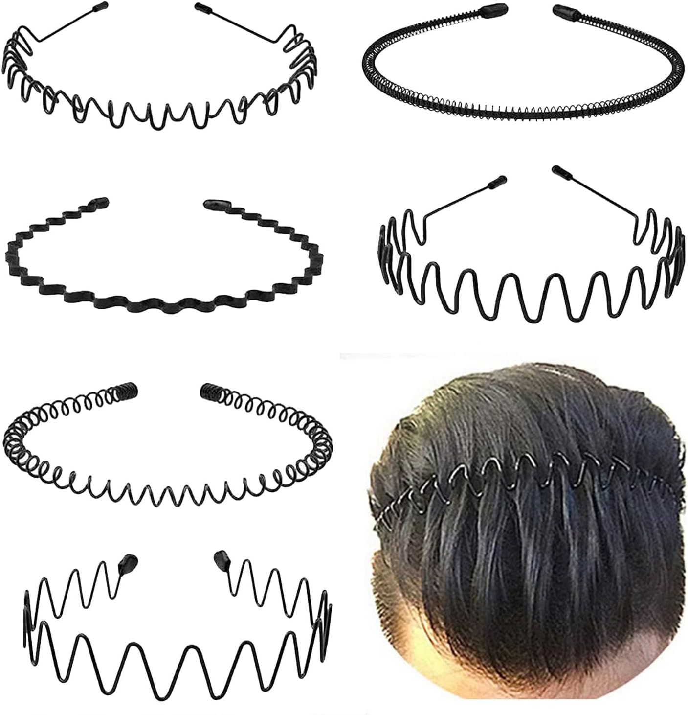 Amazon.com : Hair Hoop,6Pcs Unisex Wavy Headband Metal Hair Hoop Multi ...