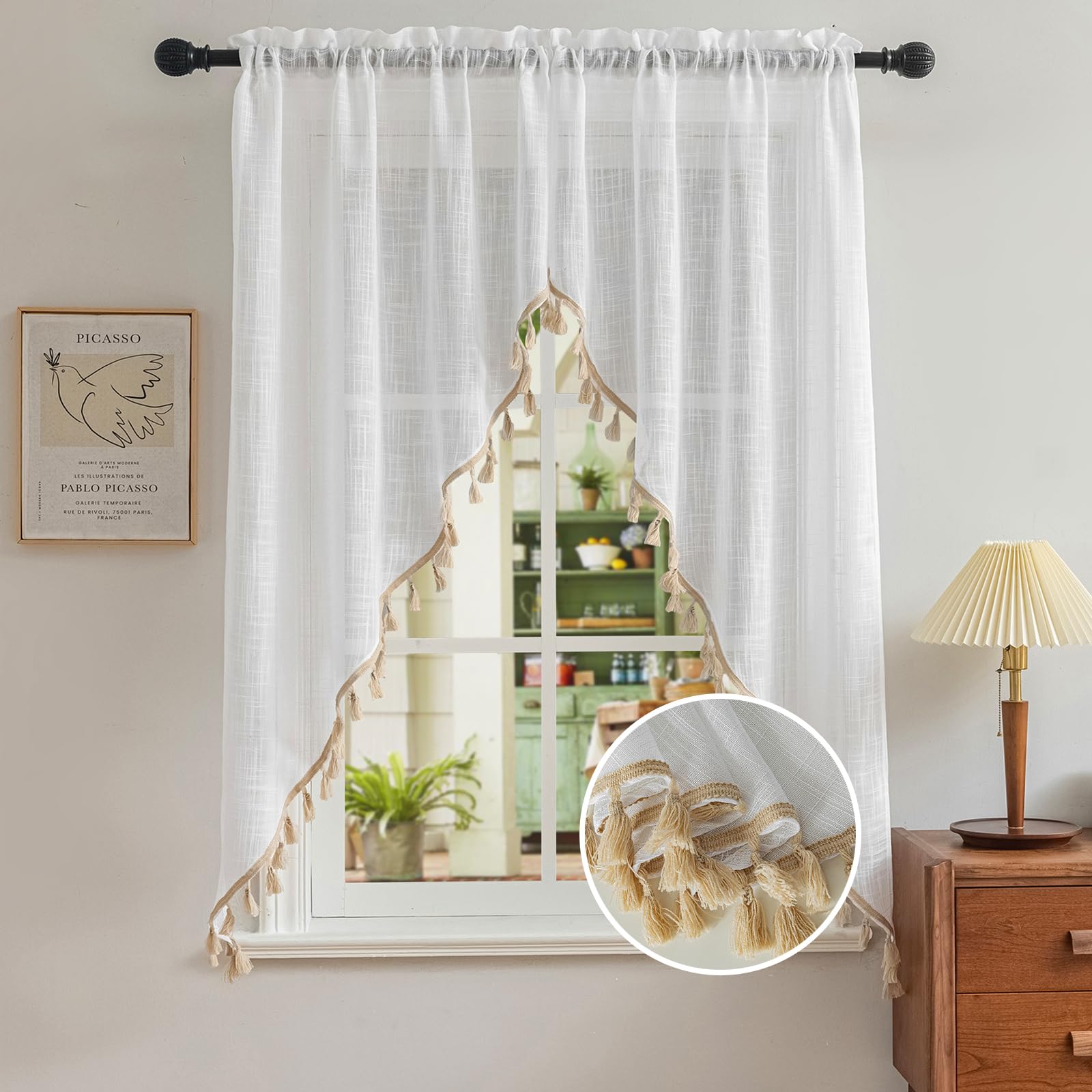Amazon.com: Beda Home Tassel Linen Textured Swag Curtain Valance for ...
