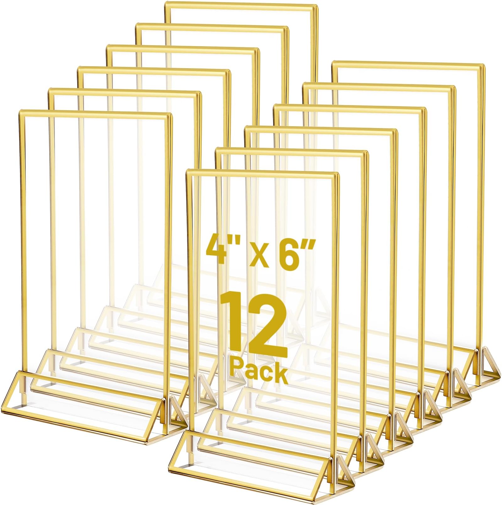 Amazon.com: Jeffbaubl 12 Pack Acrylic Sign Holder Gold Borders,4x6 ...