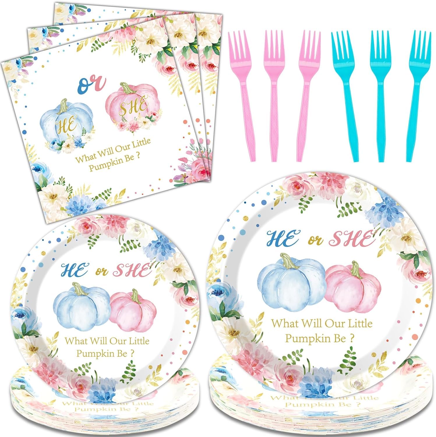 Amazon.com: 100 Pcs Little Pumpkin Baby Shower Plates and Napkins Fall ...