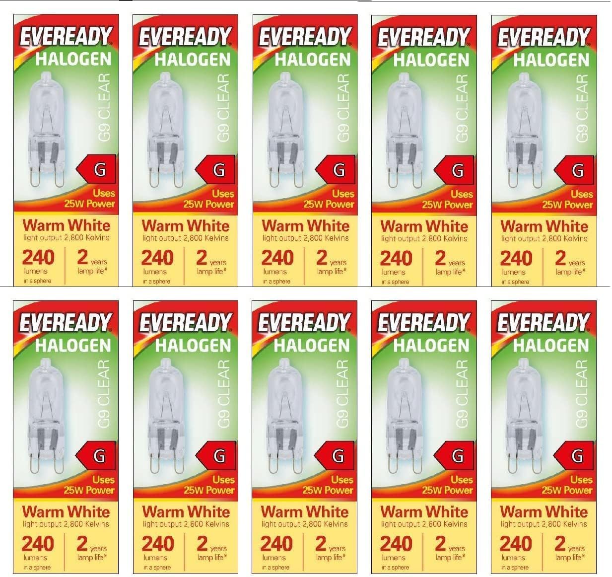 10 x G9 Halogen Light Bulbs 25w EVEREADY Clear, Warm White : Amazon.co ...