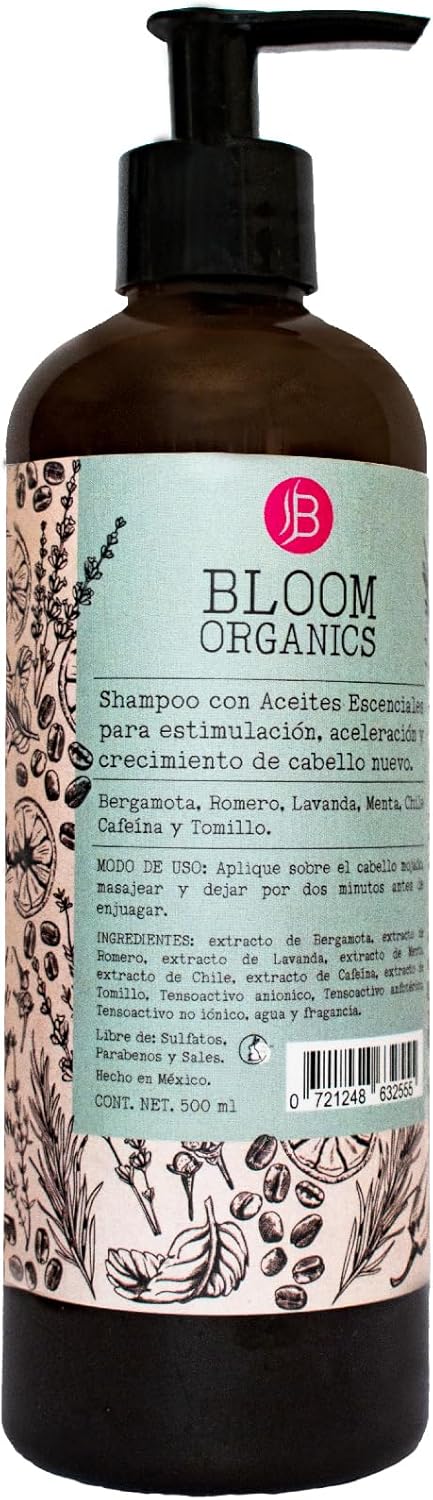 Bloom Organics, Shampoo con aceites escenciales anticaída y crecimiento ...