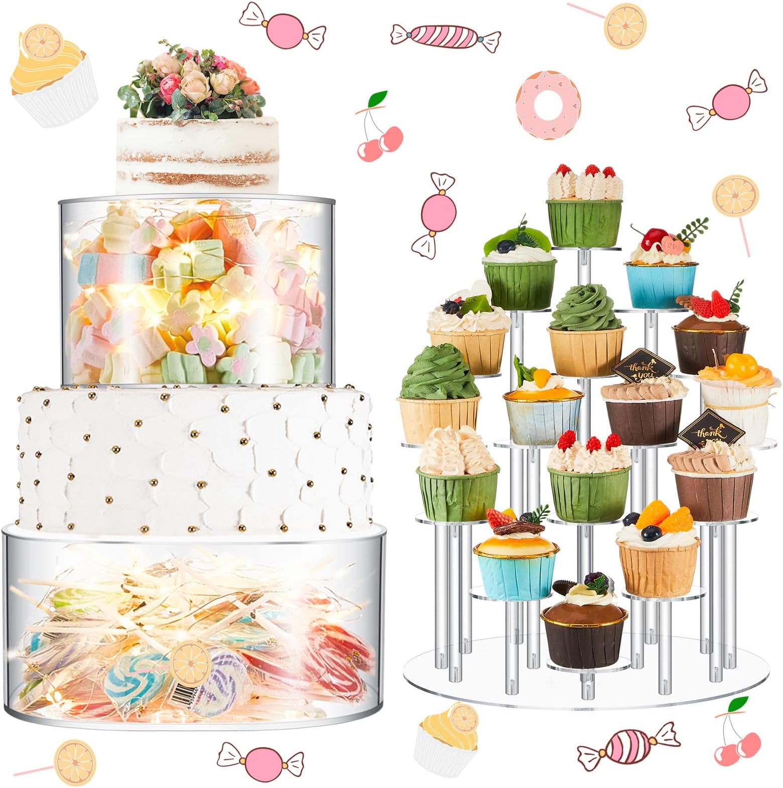 Amazon.com: Sintuff 3 Tier Acrylic Fillable Cake Stand 6''/8''/10 ...