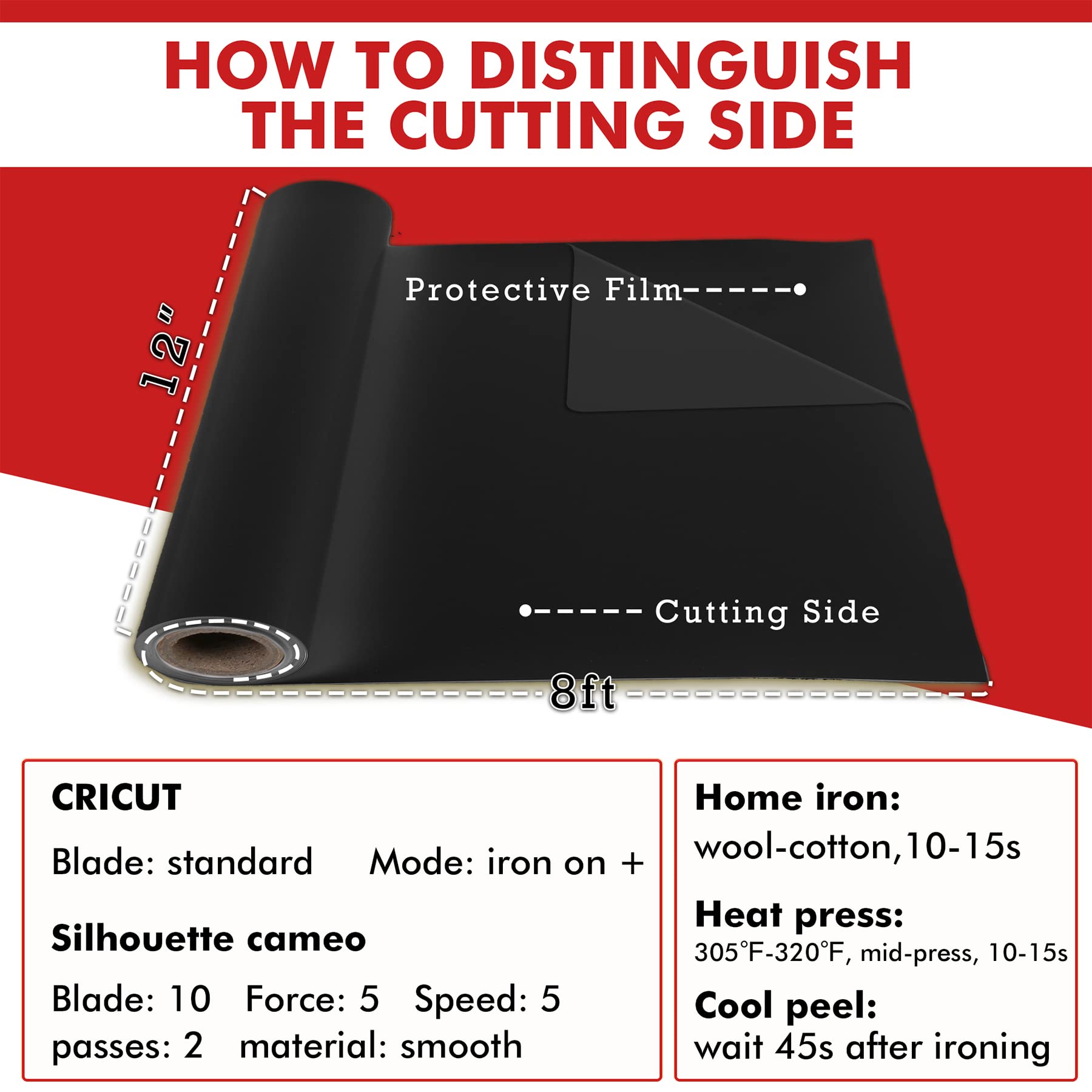 Snapklik.com : Heat Transfer Vinyl, 12"X8ft Black Iron On Vinyl For T ...