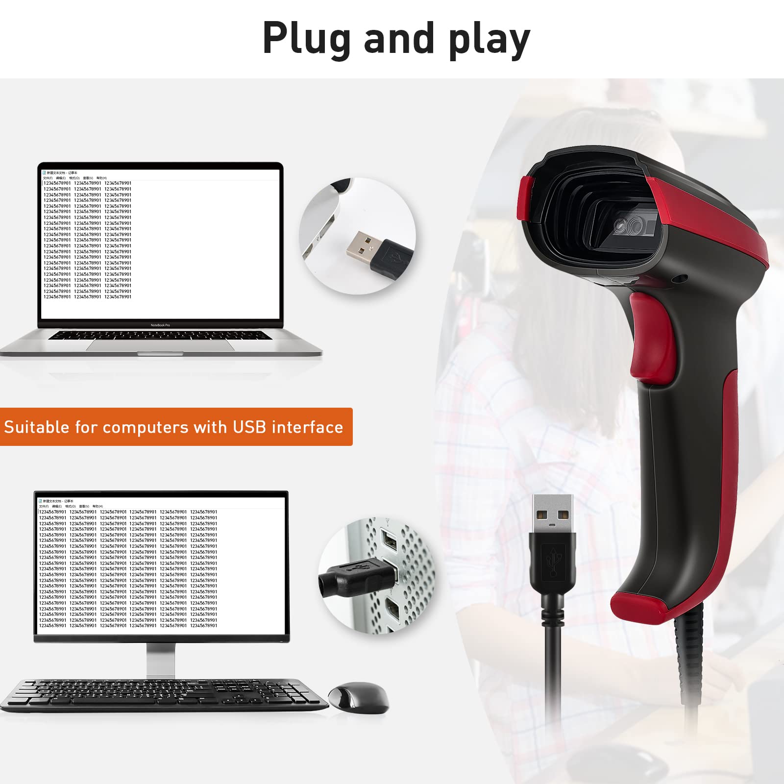 Snapklik.com : Barcode Scanner Wired,JRHC 2D Bar Code Reader Automatic ...