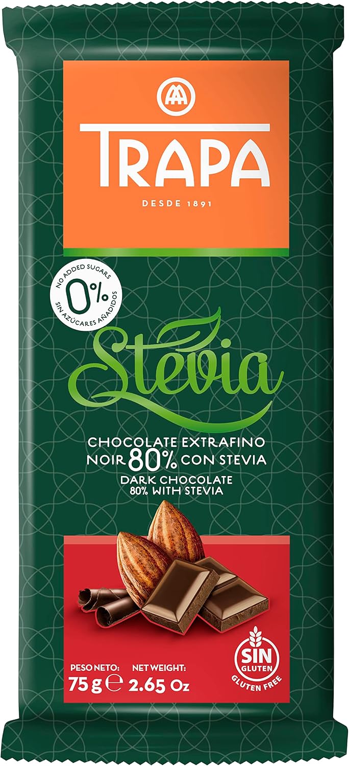 Trapa 80% Dark Chocolate bar with Stevia, 75g : Amazon.co.uk: Grocery