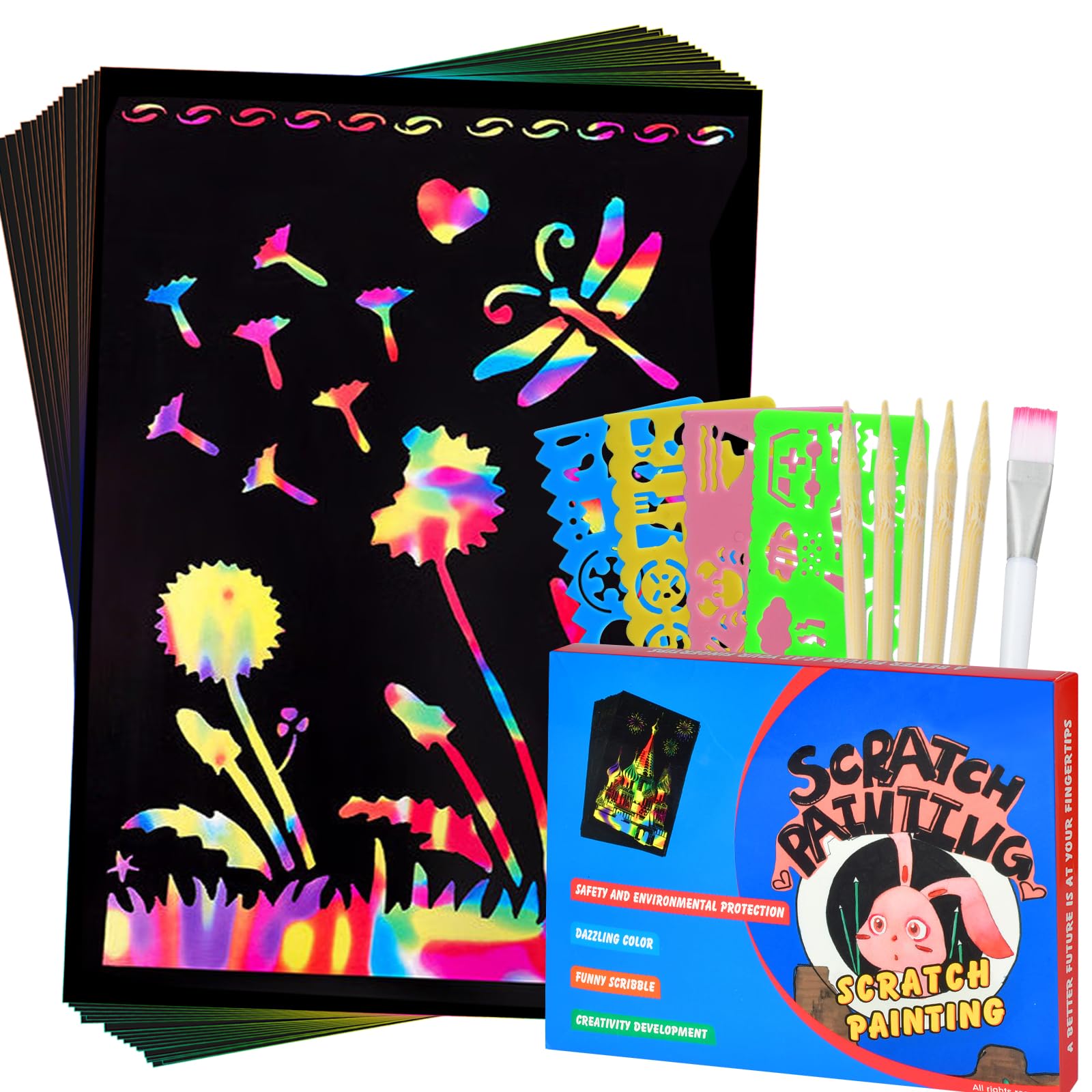 Scratch Paper Art Set for Kids, 60 PCS Rainbow Magic Scratch Paper Art ...