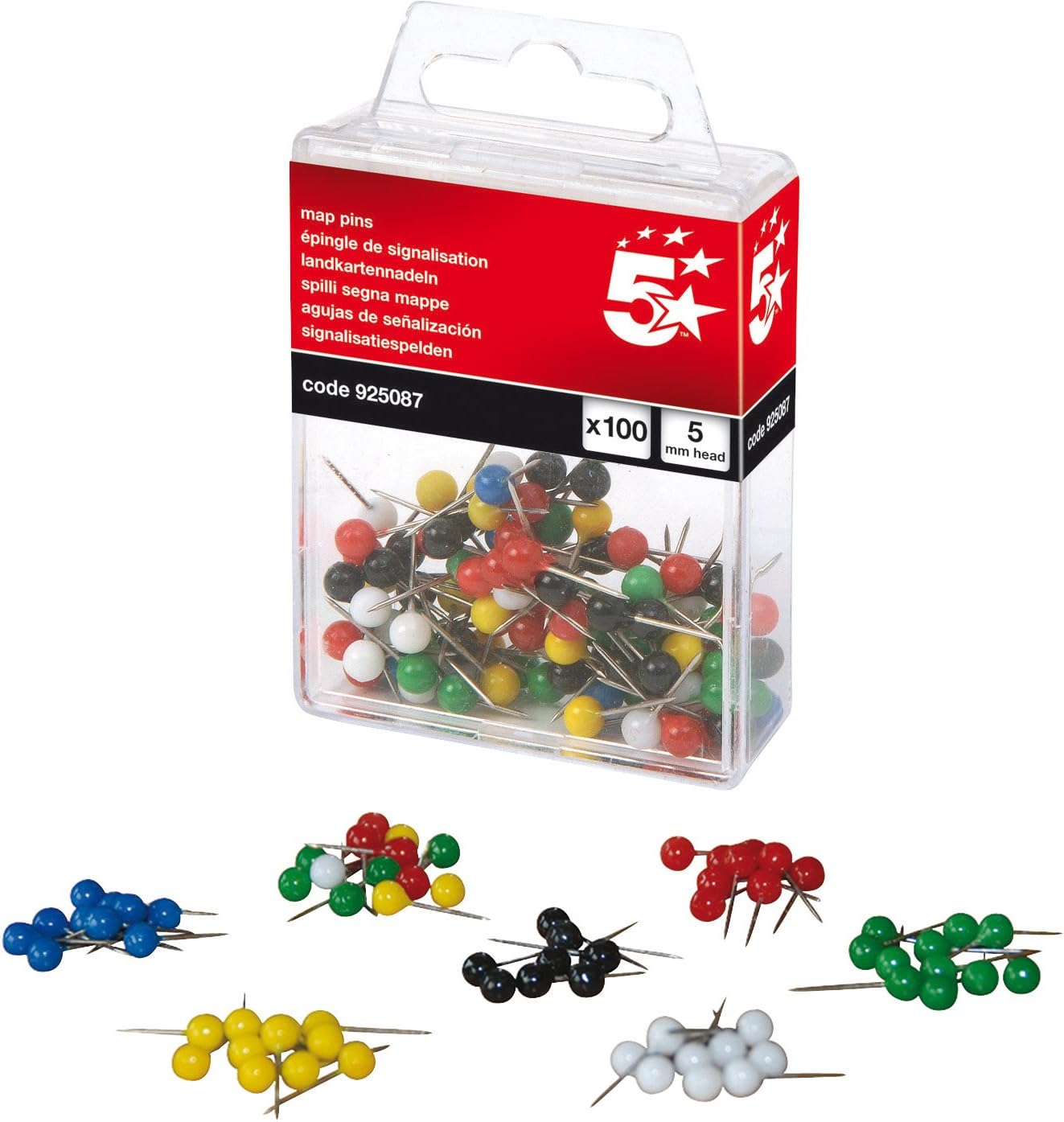 5 Star - Pack de 100 chinchetas (cabeza de 5 mm), color negro : Amazon ...