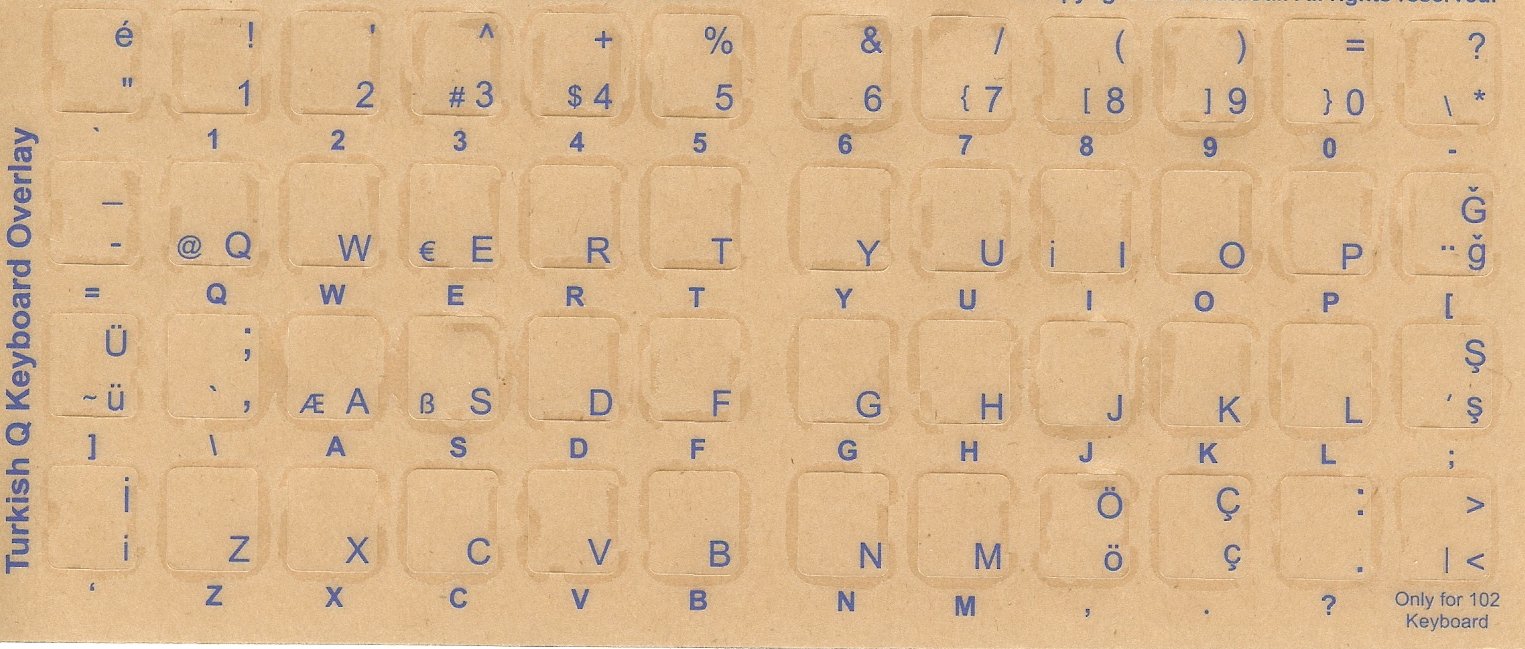 Turkish Keyboard Stickers Transparent Laptop Overlays Blue for Beige ...
