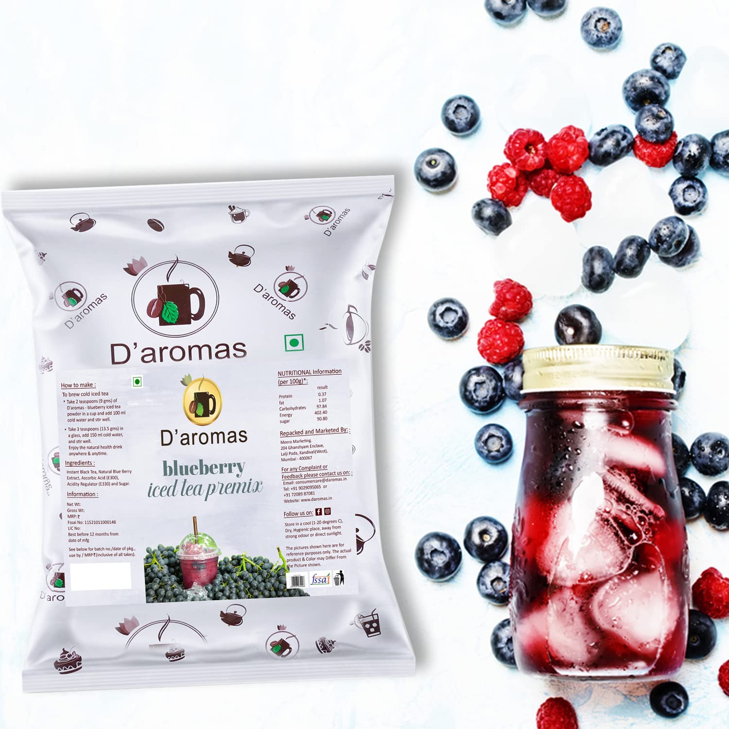 D'aromas Blueberry Ice Tea 5kg, Instant Premix Ice Tea Powder, Ready to ...