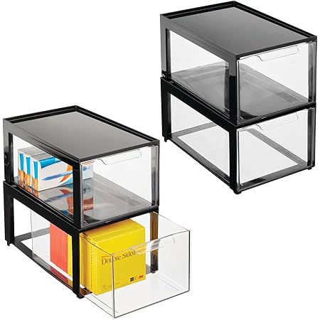 Amazon.com: mDesign Plastic Stackable Office Storage Organizer Bin with ...