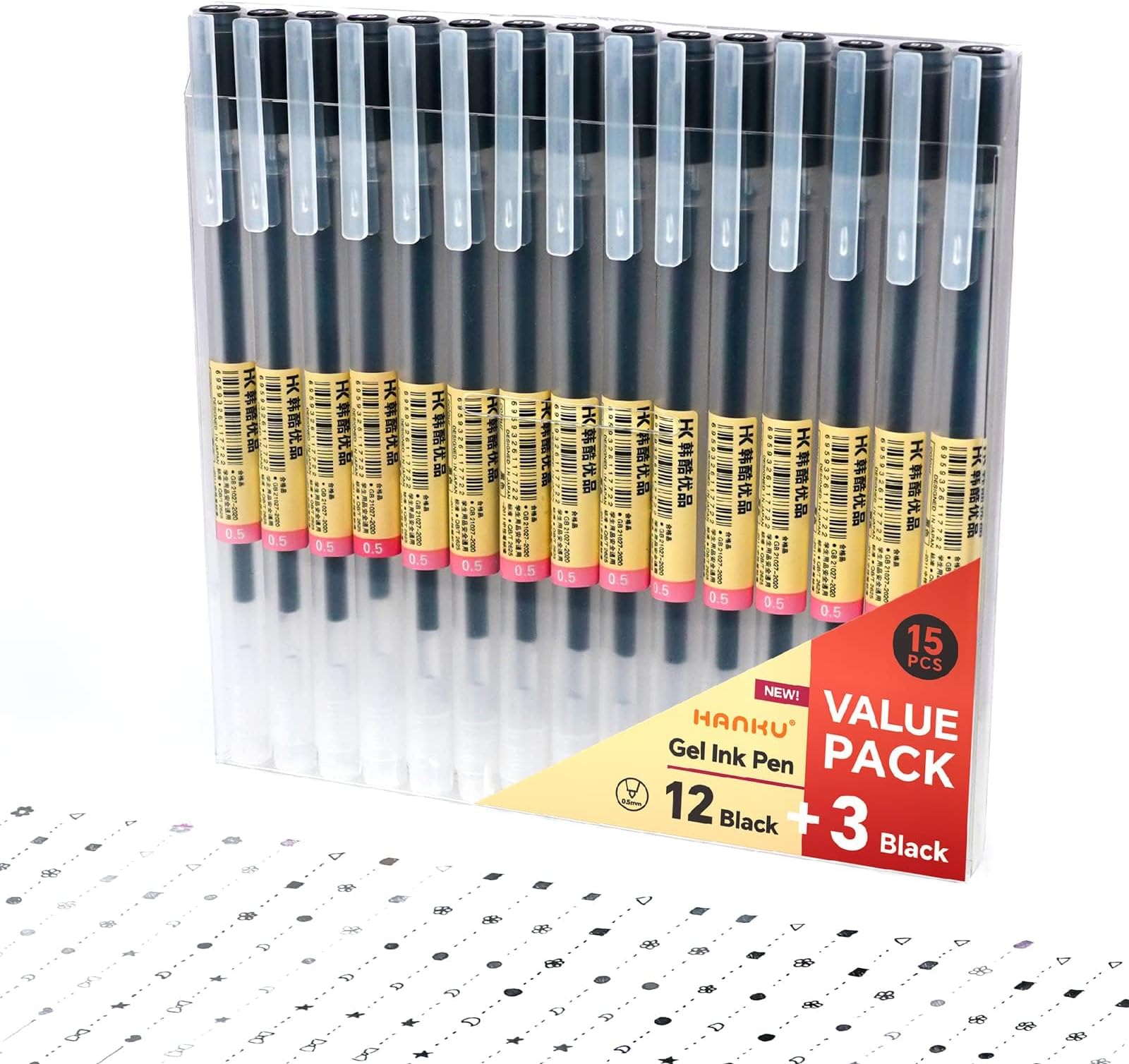 Amazon.com: HANKU Black Gel Pens,15Pcs 0.5mm Extra Fine Point Ink Pens ...