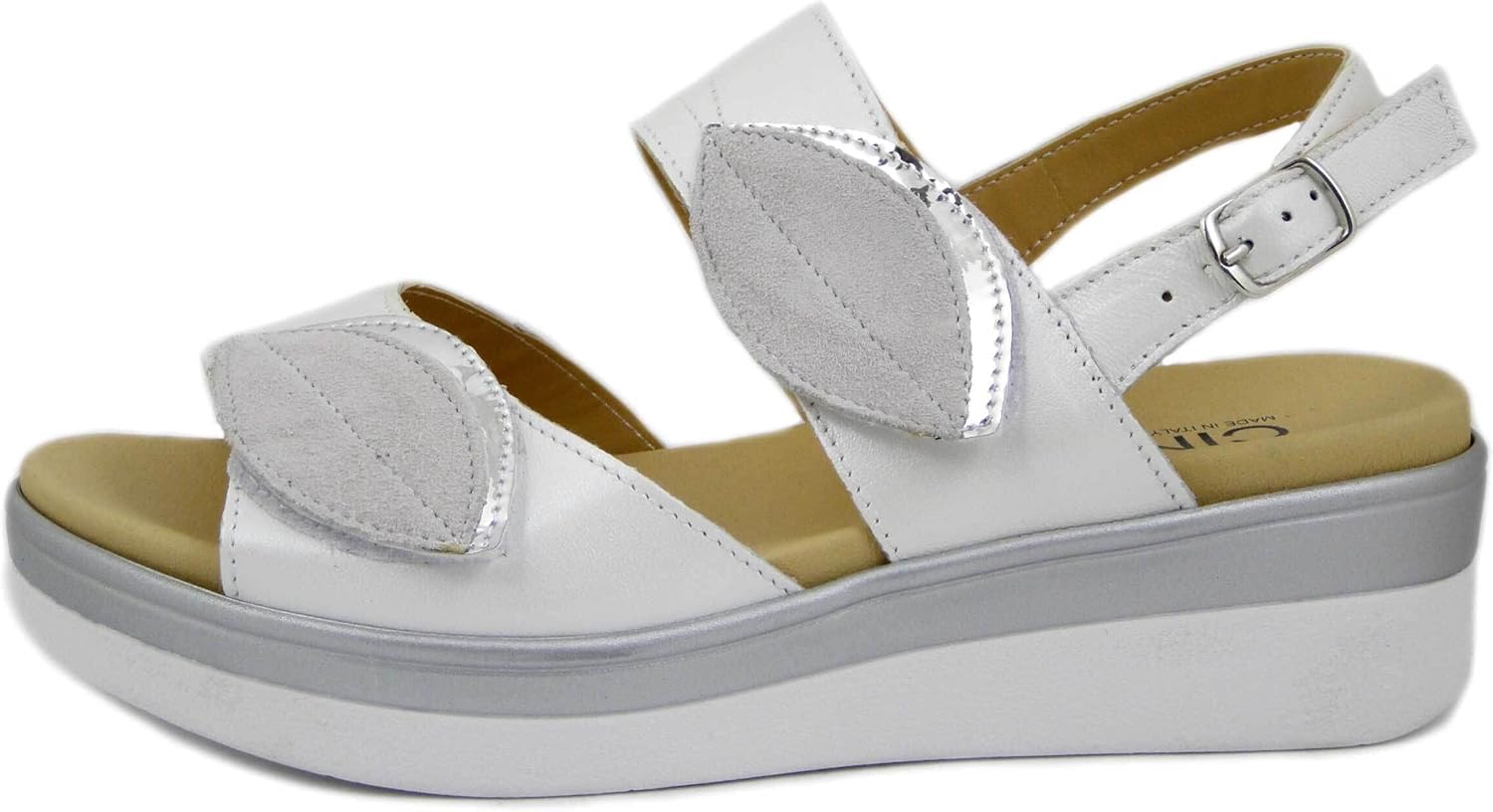 CINZIA SOFT Sandali Donna Comfort in Pelle Beige Bianco, Doppio Strap ...