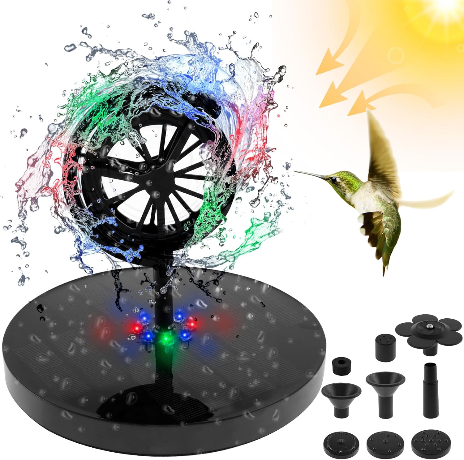 2024 Upgraded Solar Fountain Pump with LED Light,Solar Floating Water ...