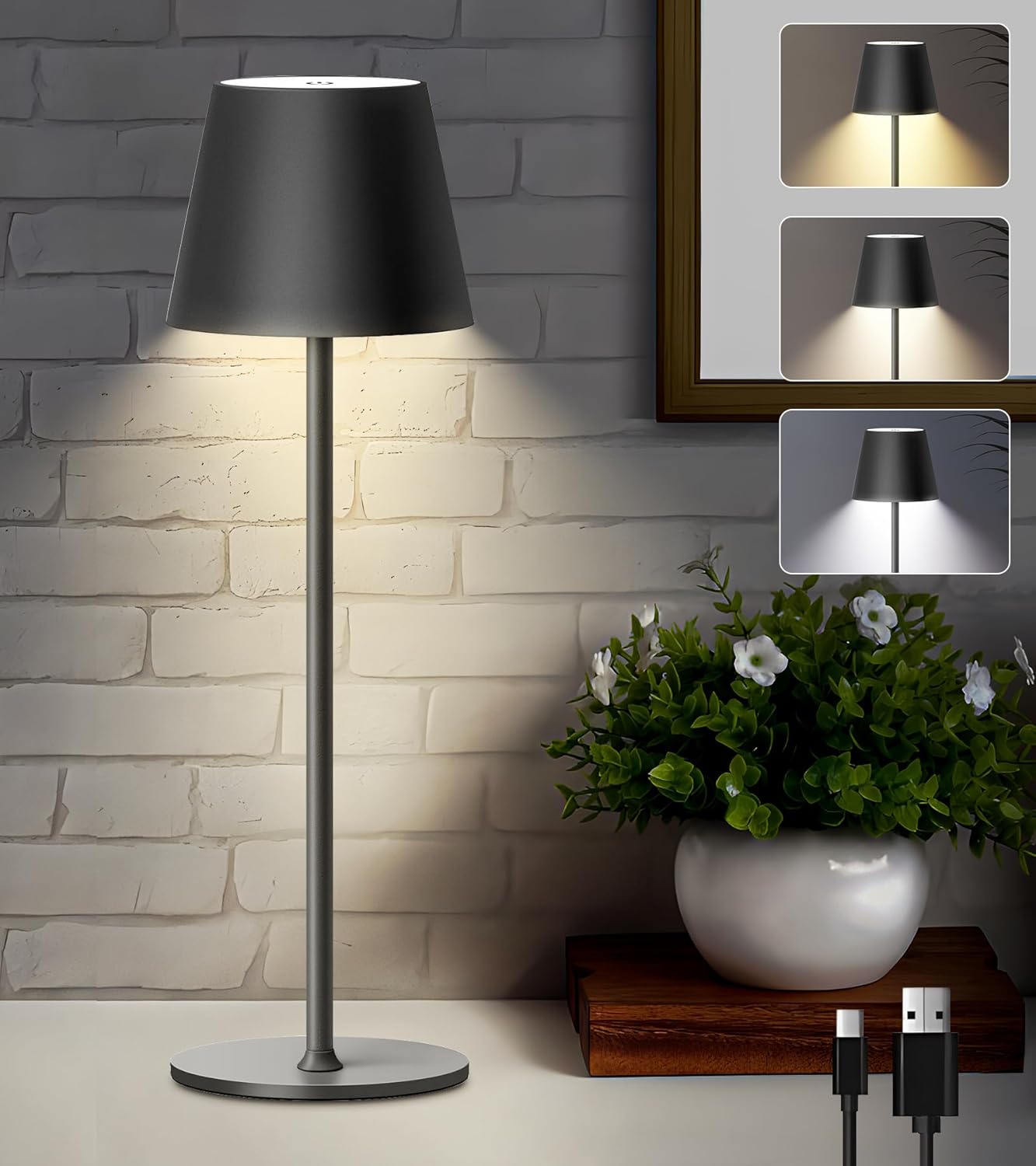 CCHKFEI Rechargeable Table Lamp, Wireless & USB Rechargeable Touch ...