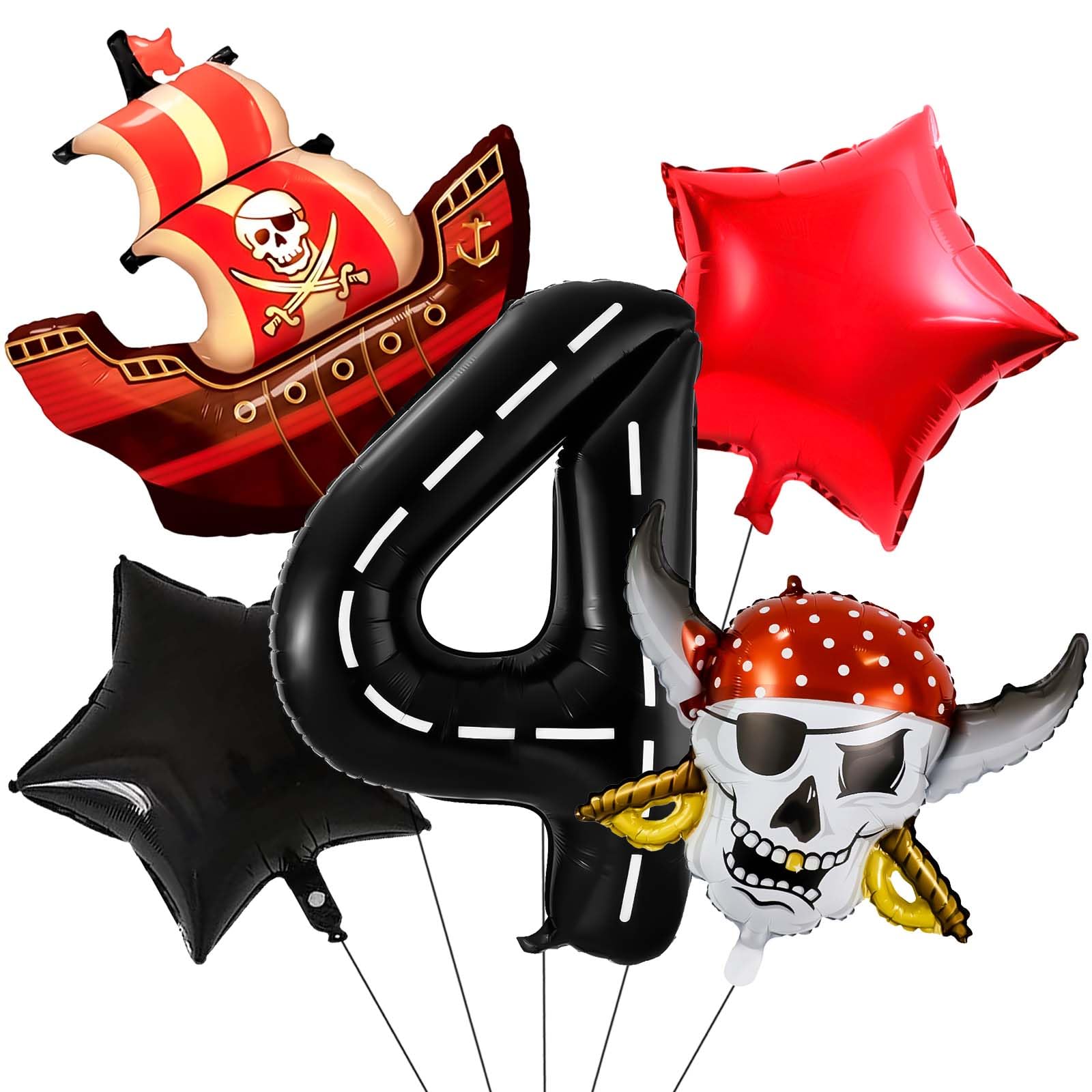 Amazon.com: 40 Inch 4 Balloon Number, Pirate Balloons, Red and Black ...