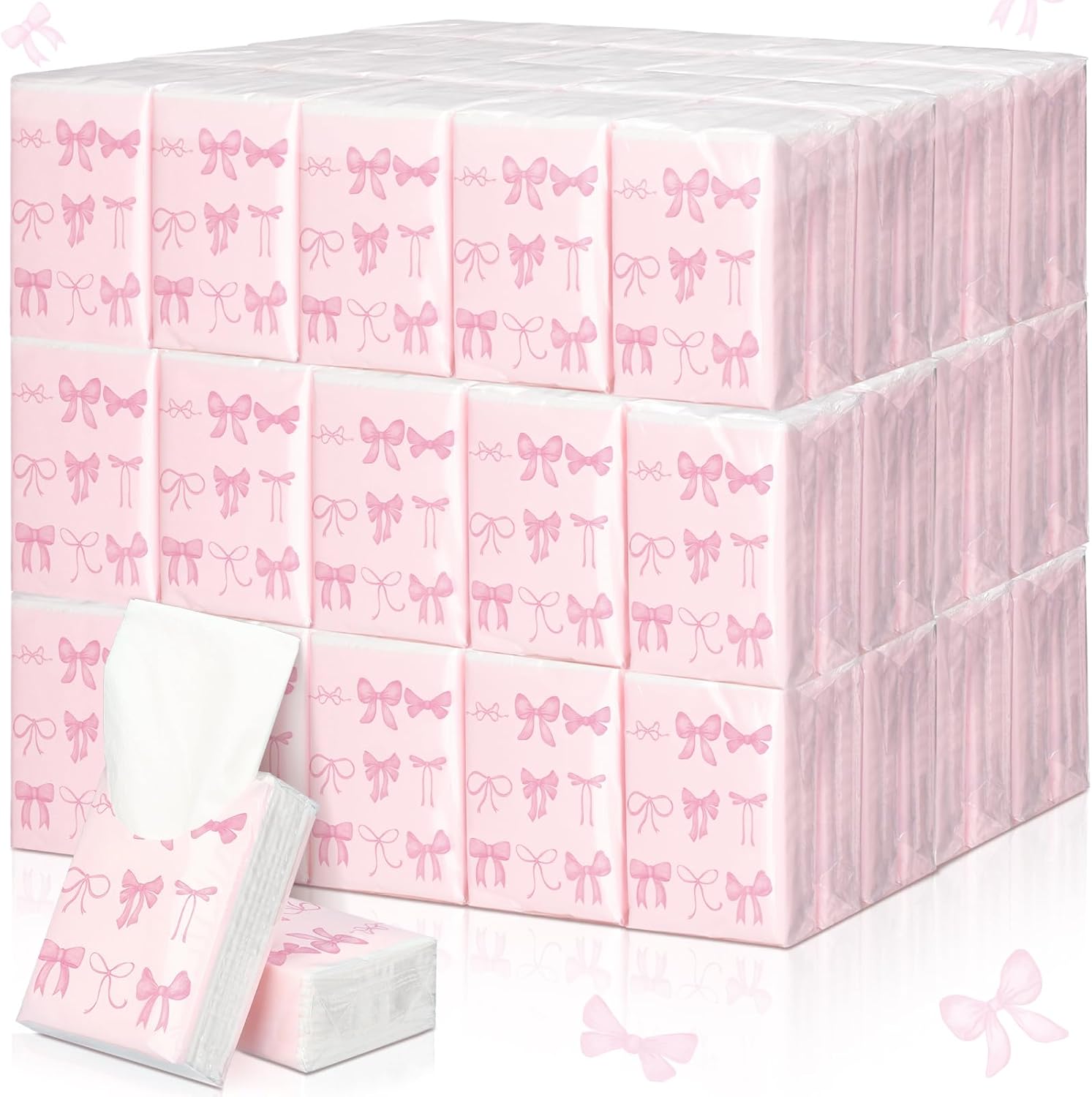 Amazon.com: Therwen 50 Pack Pink Bow Travel Tissue Packs Bulk 1000 ...